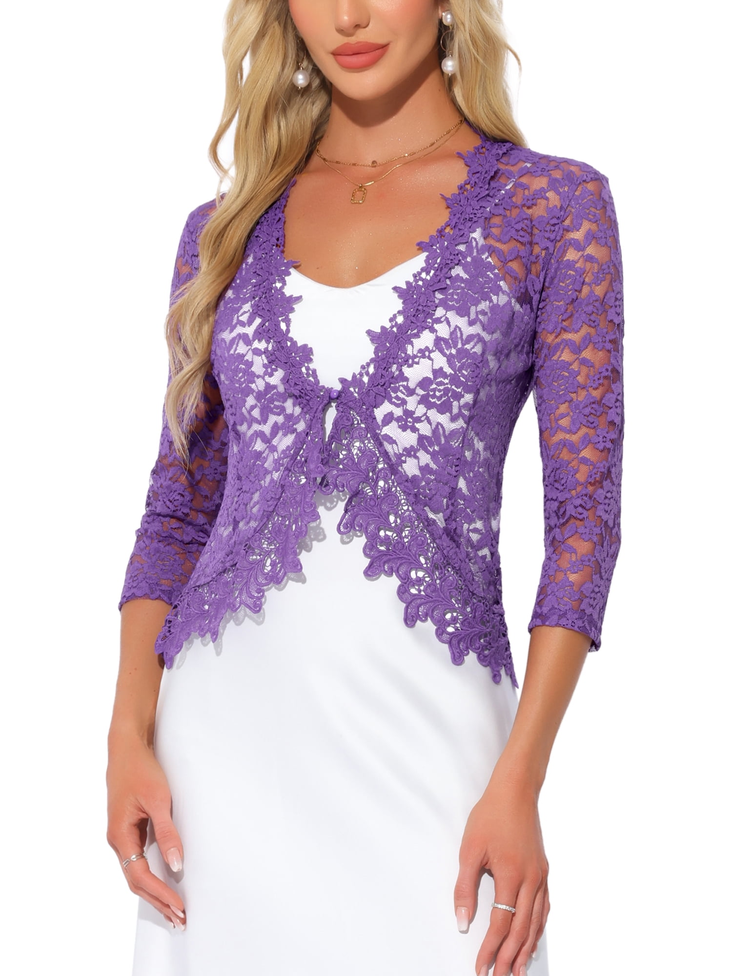 INSPIRE CHIC Floral Lace Shrugs for Women's Evening 3/4 Sleeves Formal ...