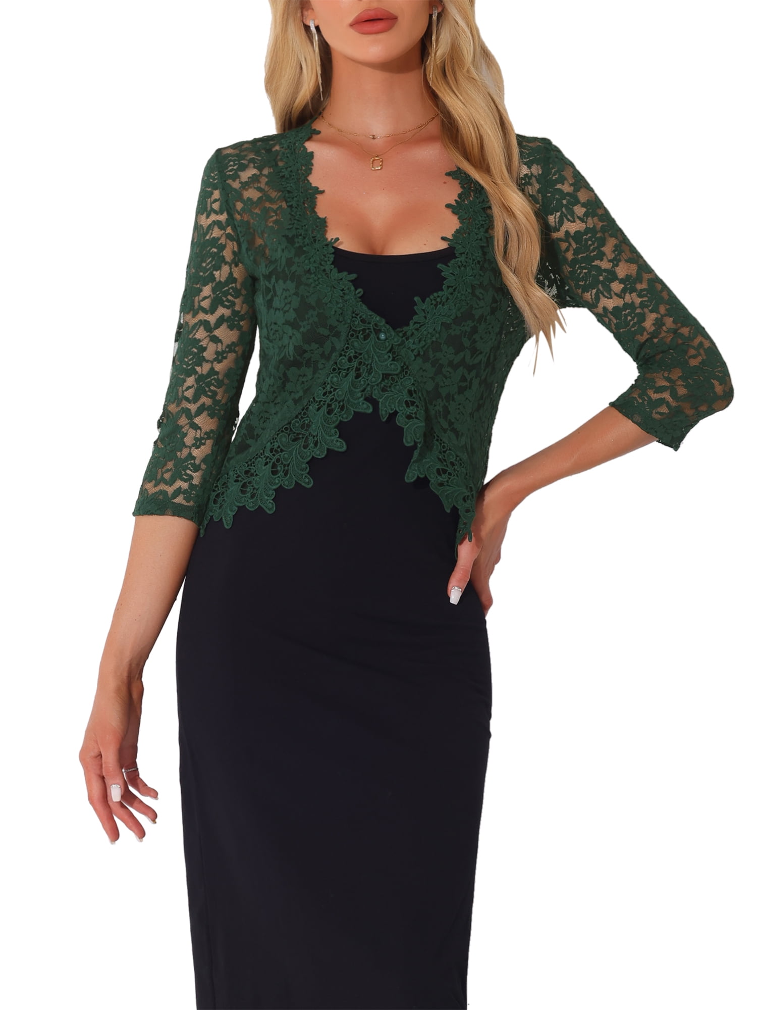 INSPIRE CHIC Floral Lace Shrugs for Women's Evening 3/4 Sleeves Formal ...