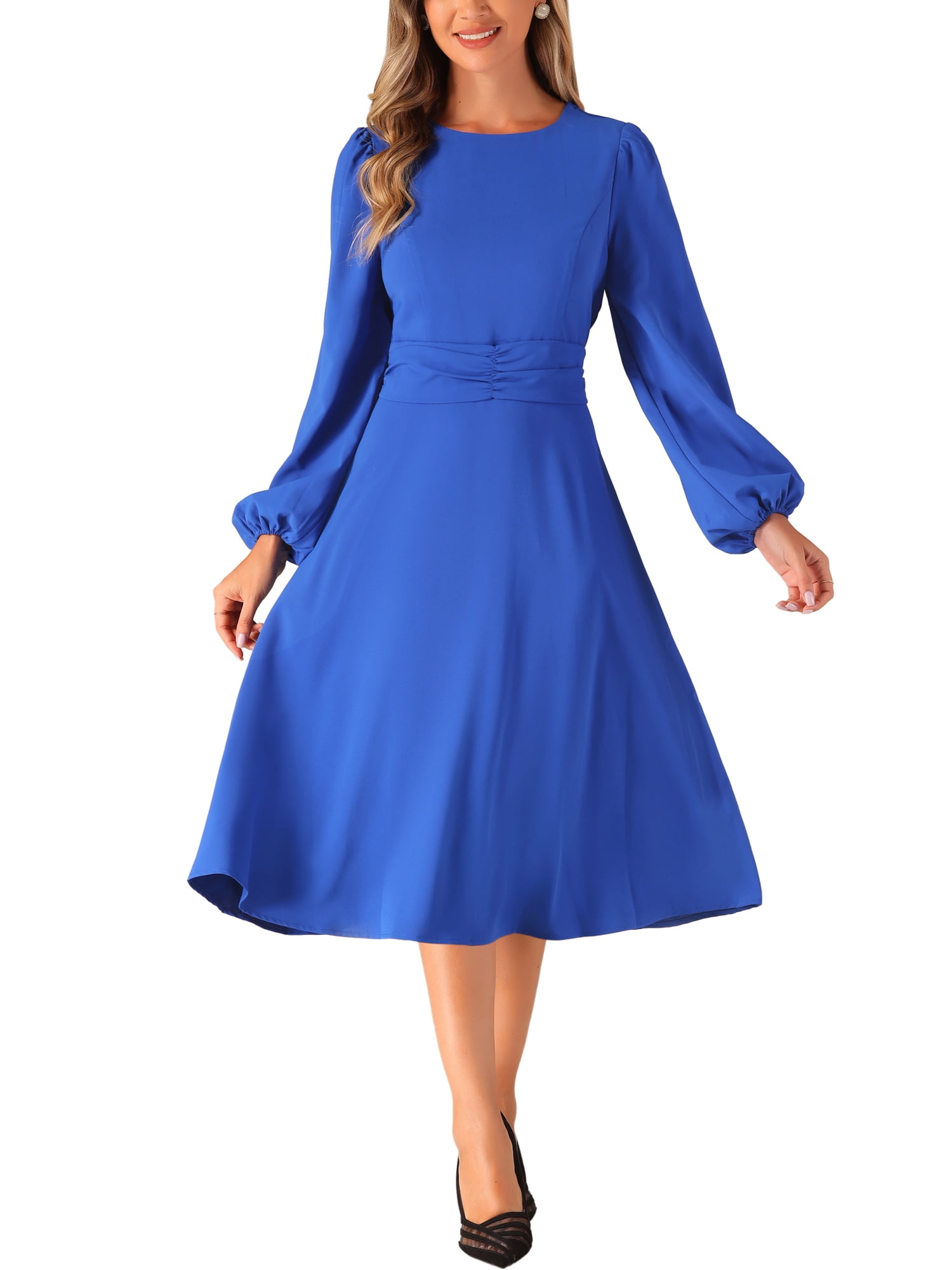 INSPIRE CHIC Flowy Midi Dresses for Women's Lantern Long Sleeves Fall Winter Wedding Guest Dress ...