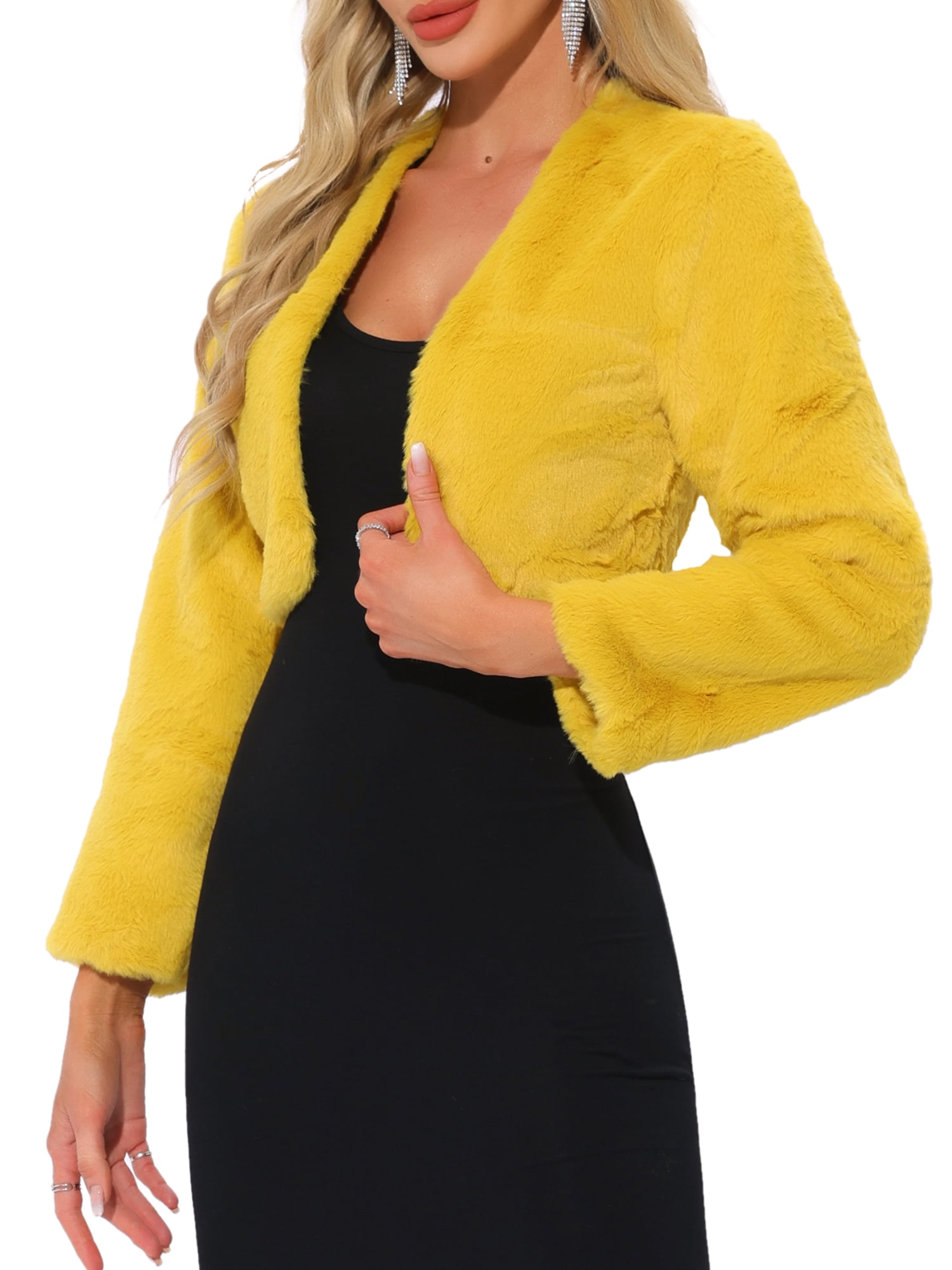 Allegra K Formal Bolero for Women's Evening Dressy Faux Fur Shrug Jacket M Ginger Yellow ...