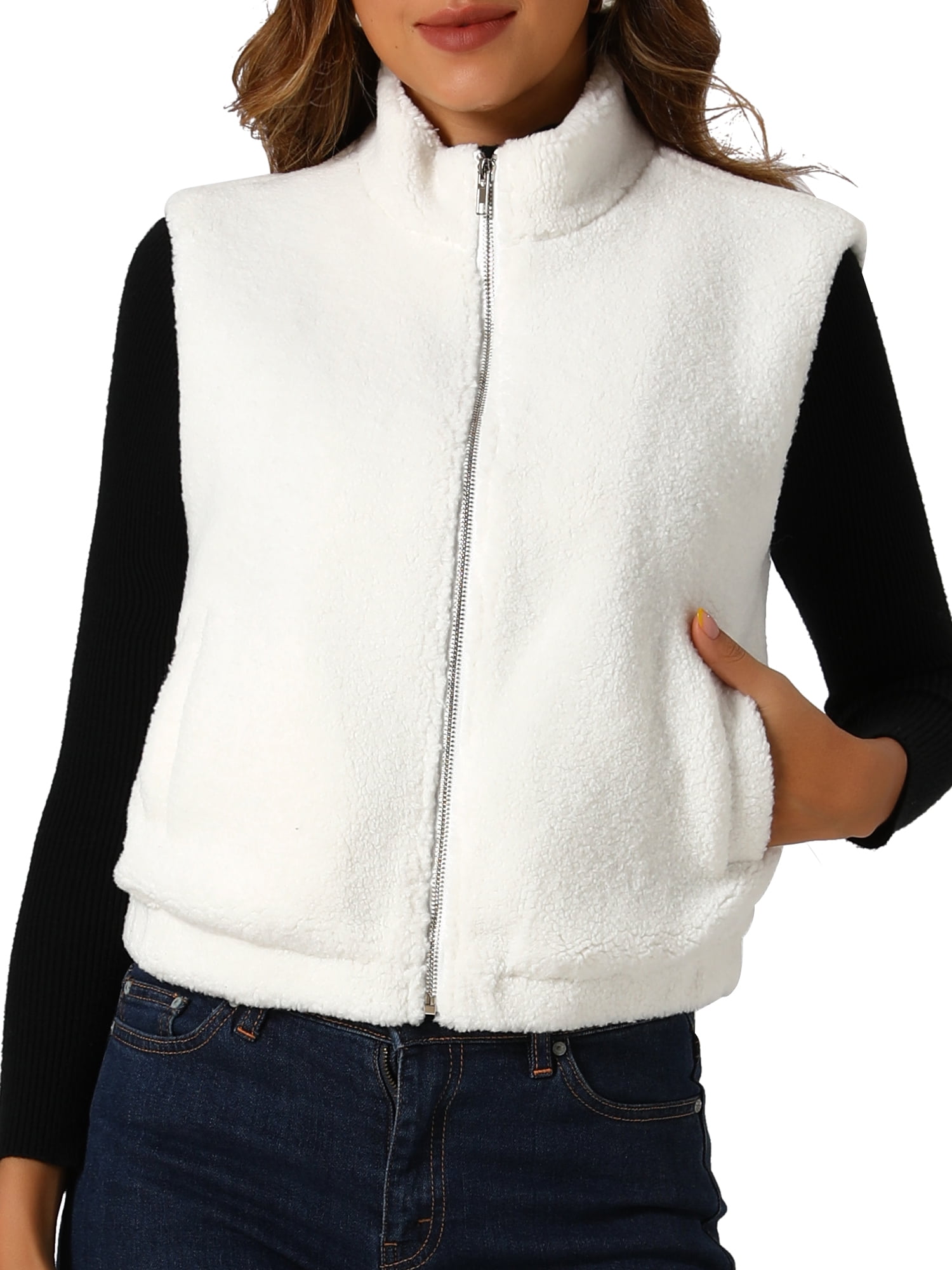 INSPIRE CHIC Fuzzy Fleece Sleeveless Jacket for Women's Casual Winter ...