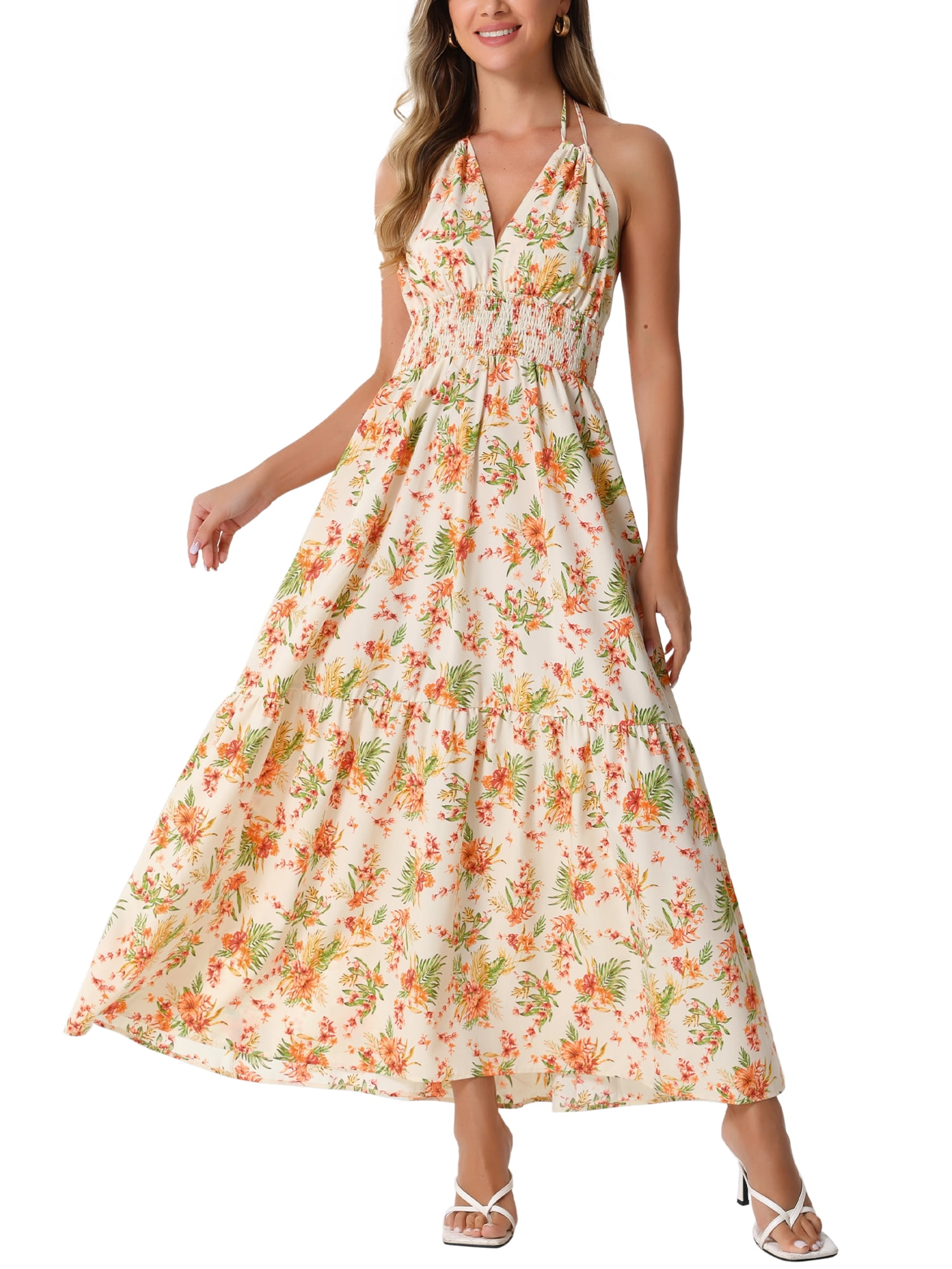 INSPIRE CHIC Halter Neck Boho Dress for Women's Sleeveless Elastic ...