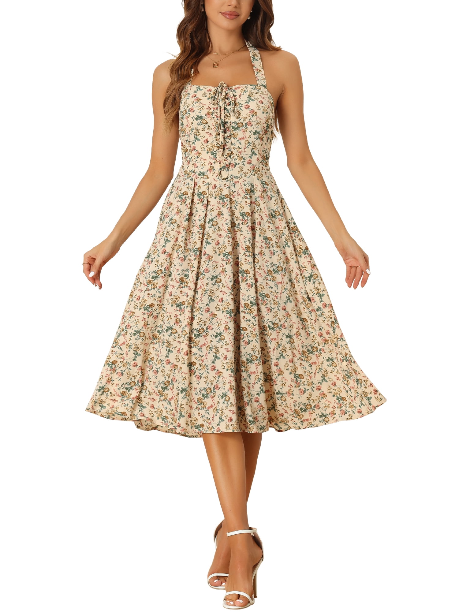 Allegra K Halter Neck Floral Dress for Women's Summer Sundress ...