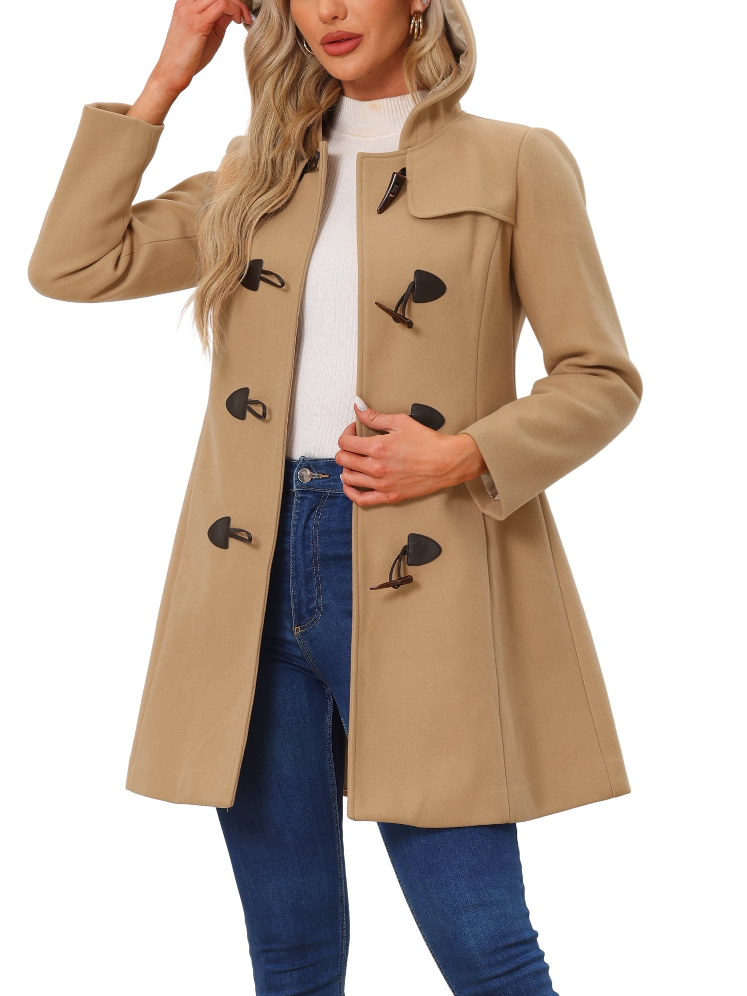 INSPIRE CHIC Hooded Toggle Button Up Duffle Coat for Women's Winter ...