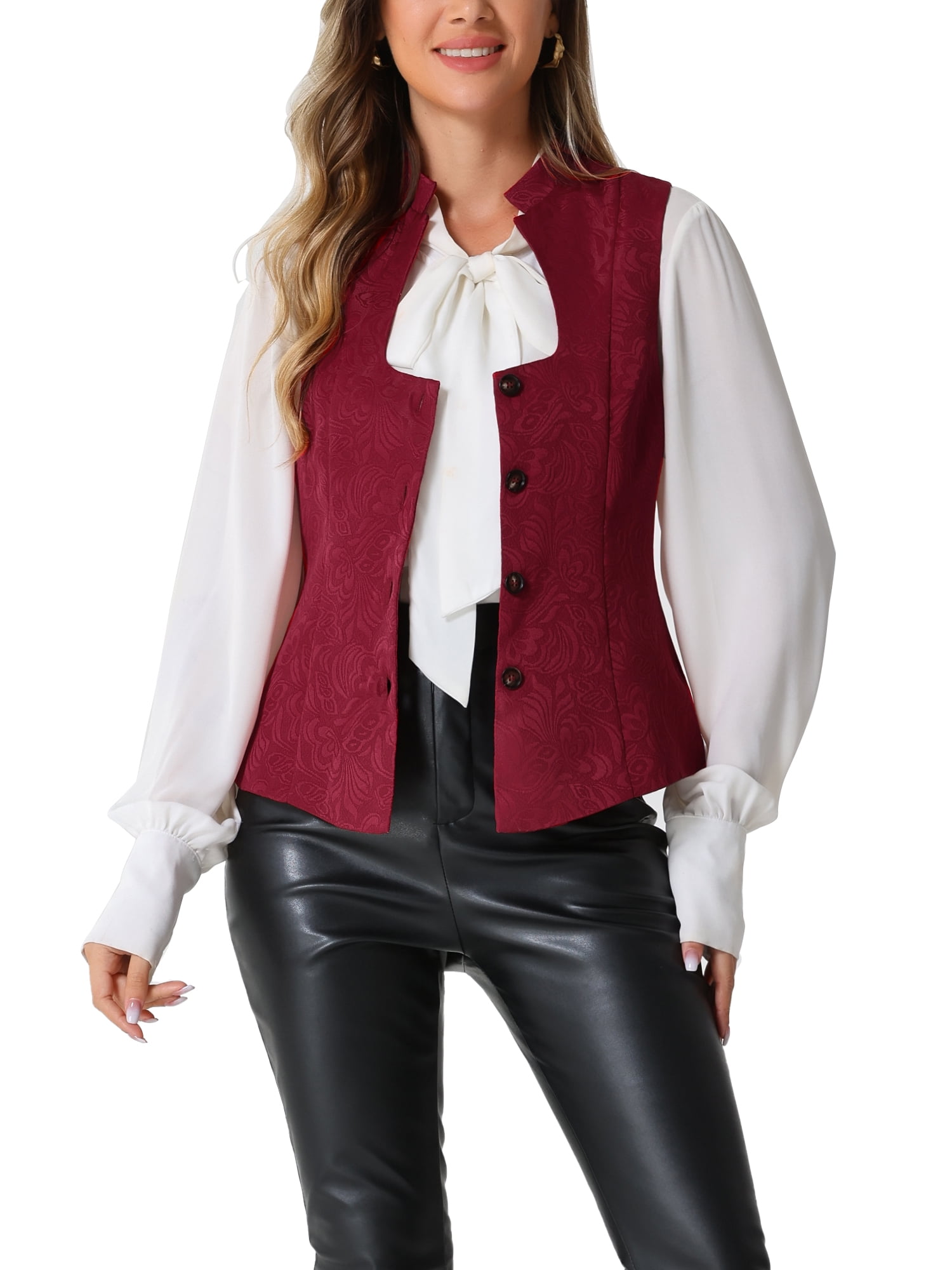 Allegra K Jacquard Steampunk Vest for Women's U Neck Single Breasted ...