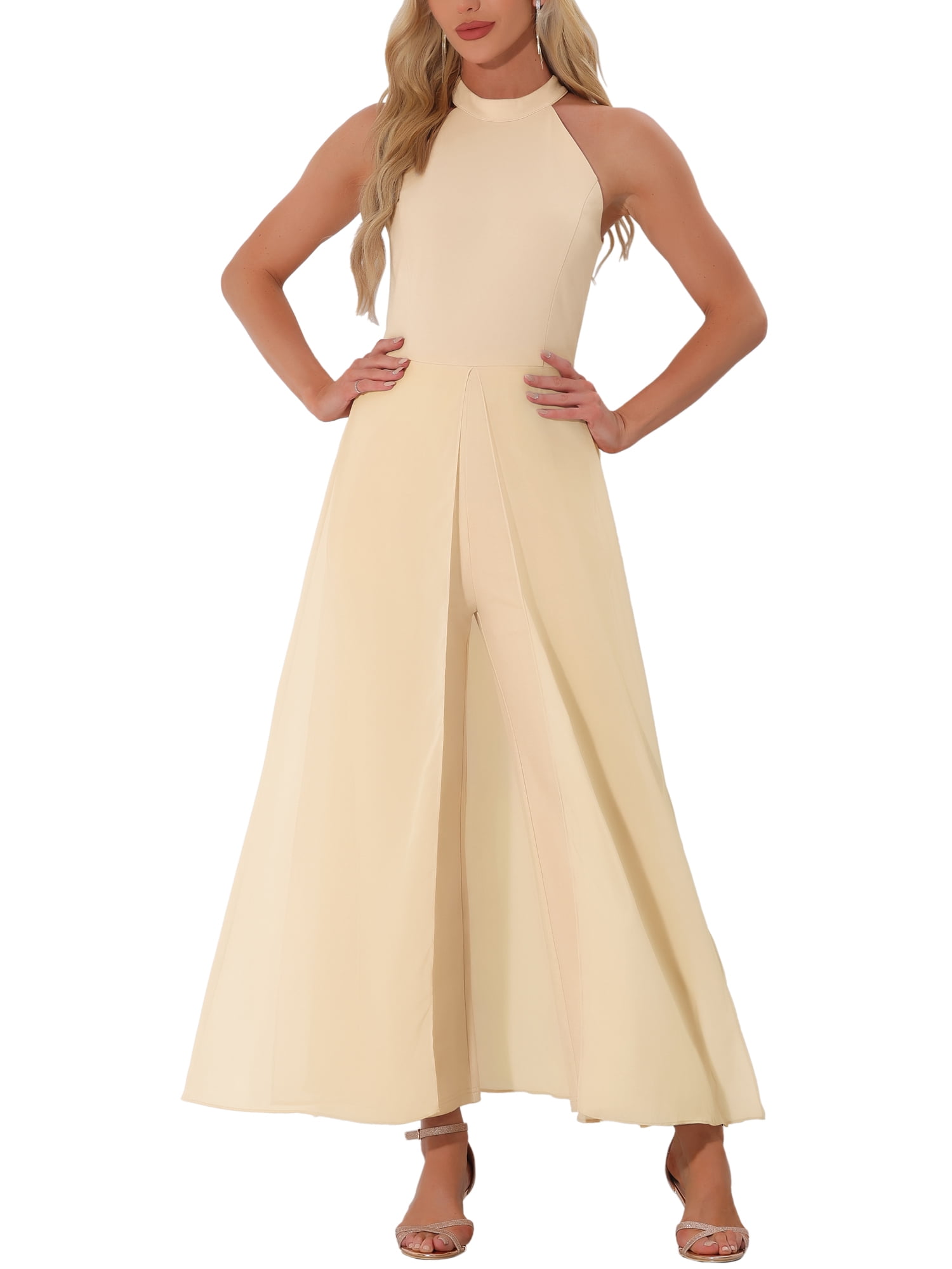 Allegra K Jumpsuits for Women's Sleeveless Halter Neck Belted Elegant ...