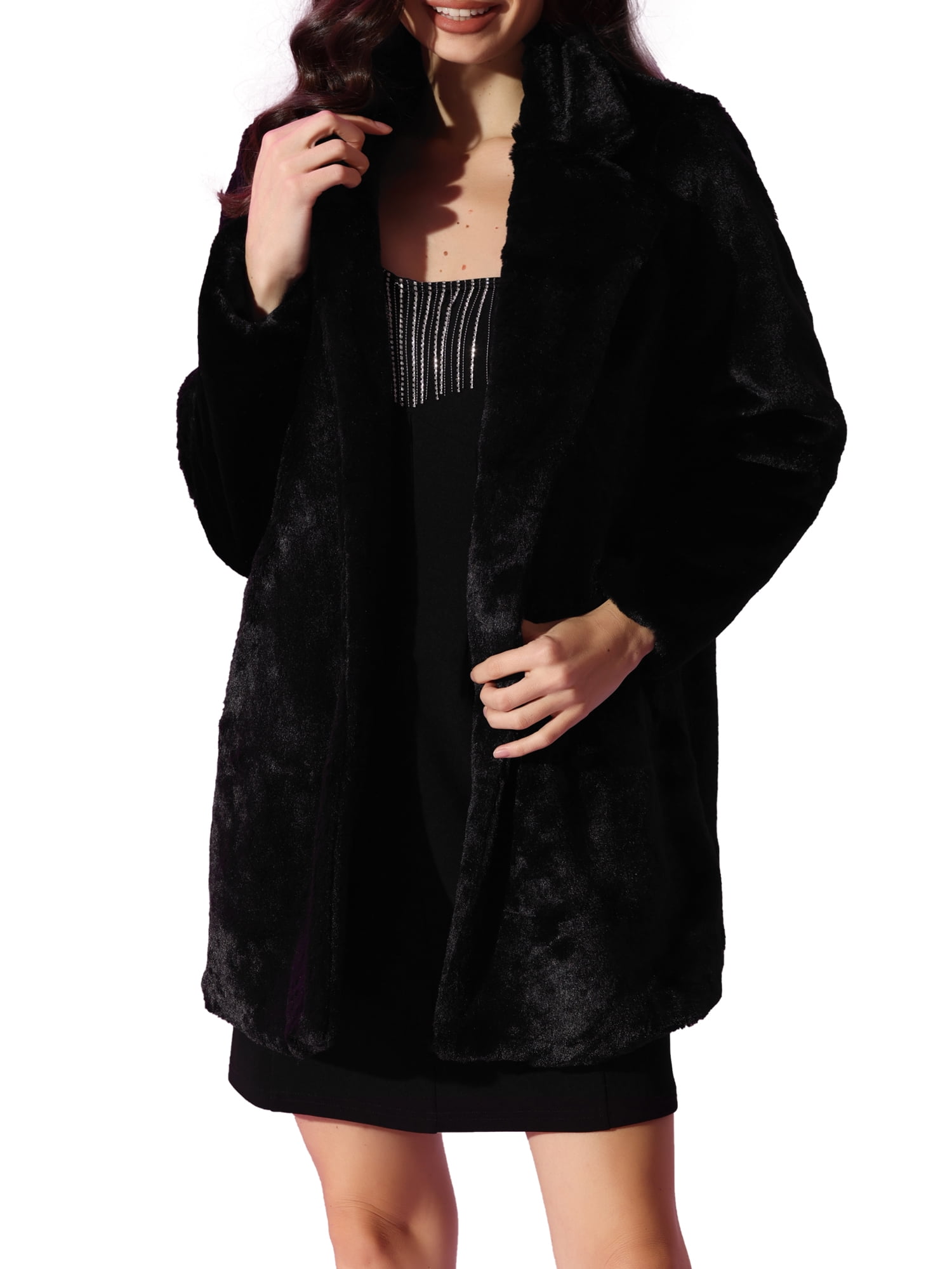 INSPIRE CHIC Lapel Faux Fur Coat for Women's Fuzzy Winter Warm Jacket ...