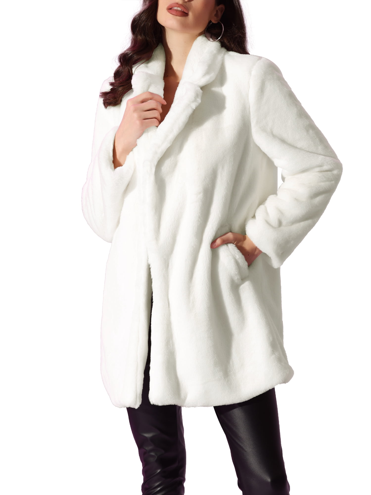 INSPIRE CHIC Lapel Faux Fur Coat for Women's Fuzzy Winter Warm Jacket Overcoat with Pockets XL ...