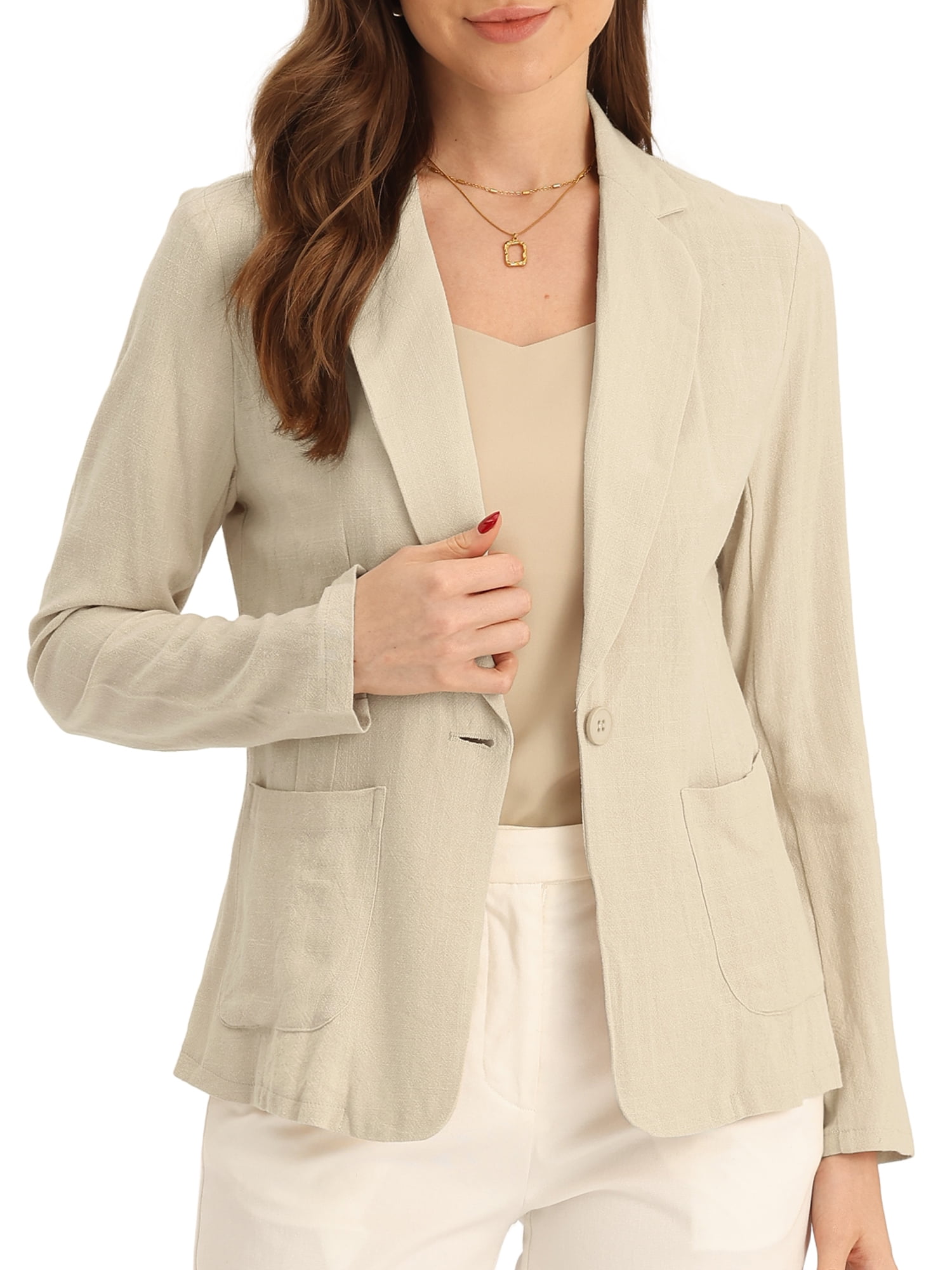 INSPIRE CHIC Linen Blazer for Women's Notch Lapel One Button Suit ...