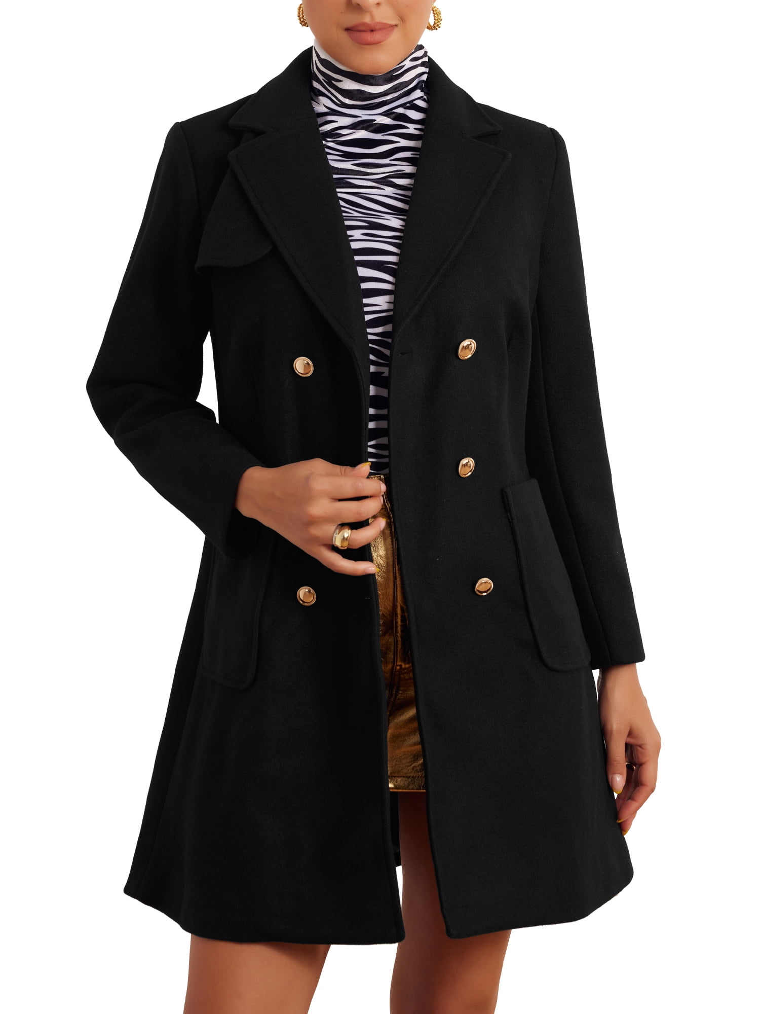 INSPIRE CHIC Long Coat for Women's Notched Lapel Double Breasted Long ...