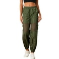 Allegra K Mesh Panel Pant for Women's High Waist Sheer Sports Elastic Baggy Cargo Pants ...