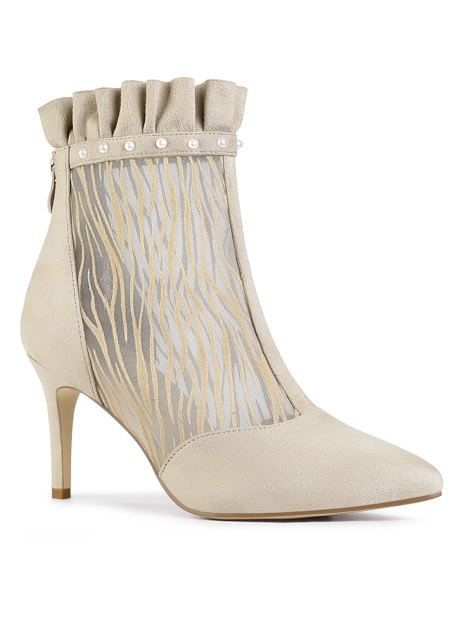 Allegra K Mesh Stiletto High Heels for Women Ruffle Prom Studded Ankle ...