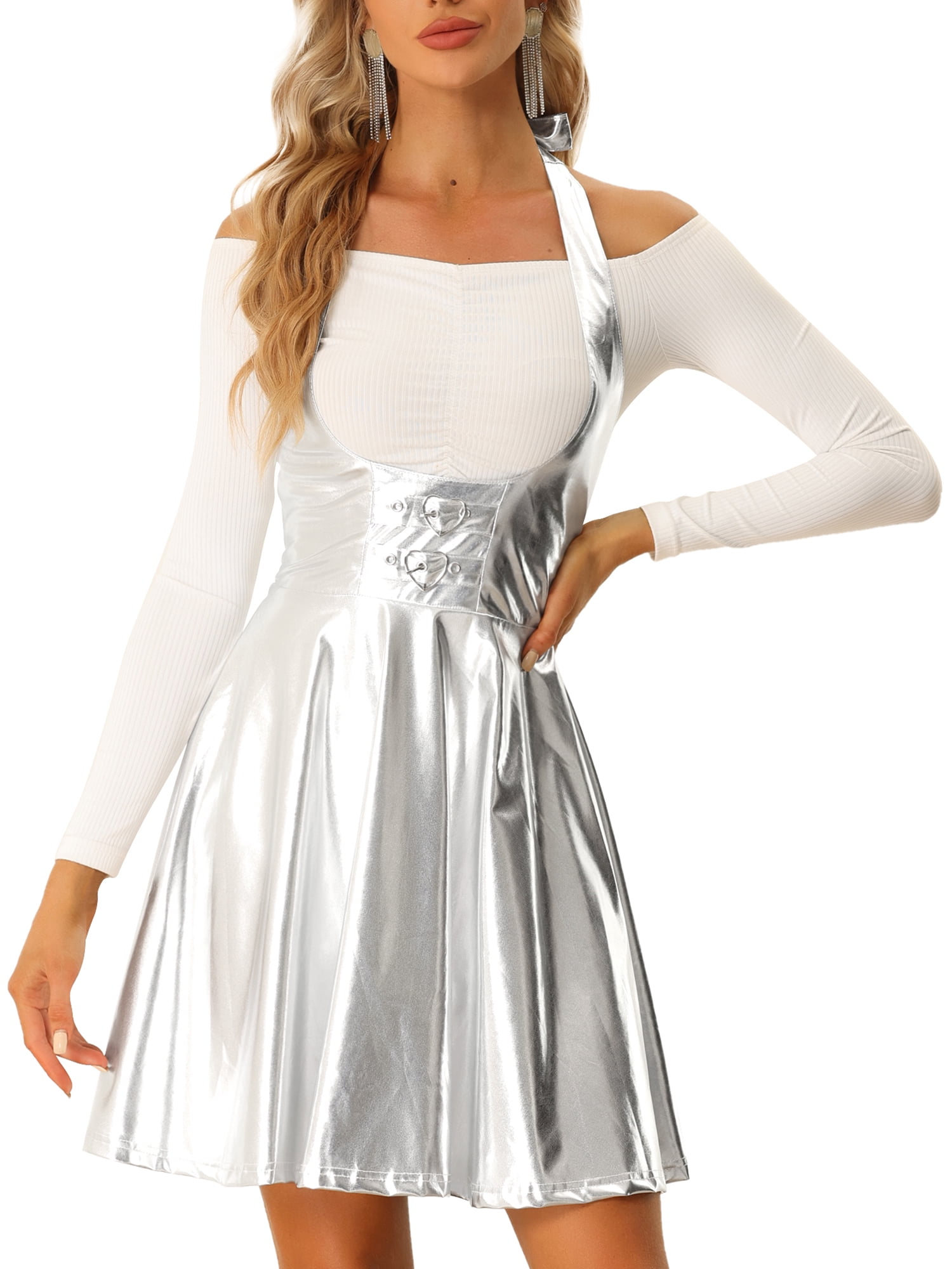 INSPIRE CHIC Metallic Overalls Skirts for Women's High Waist Party A ...