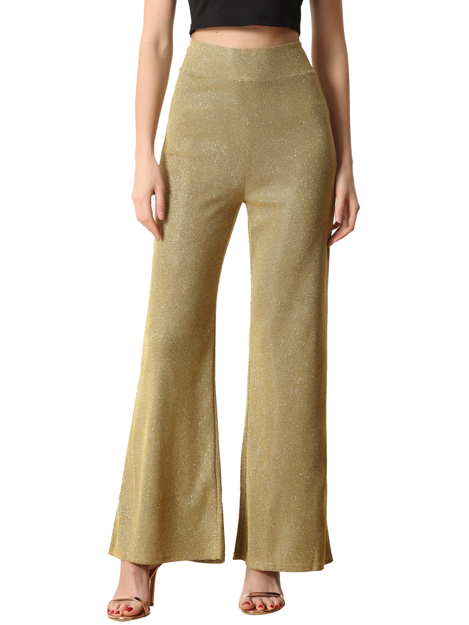 Allegra K Metallic Sparkly High Waist Wide Leg Pants for Women's ...