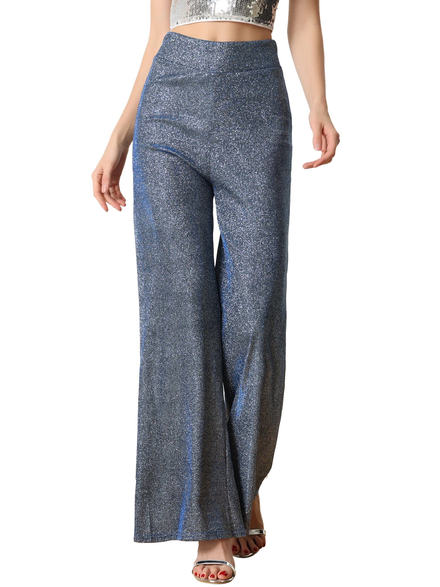 INSPIRE CHIC Metallic Sparkly High Waist Wide Leg Pants for Women's ...