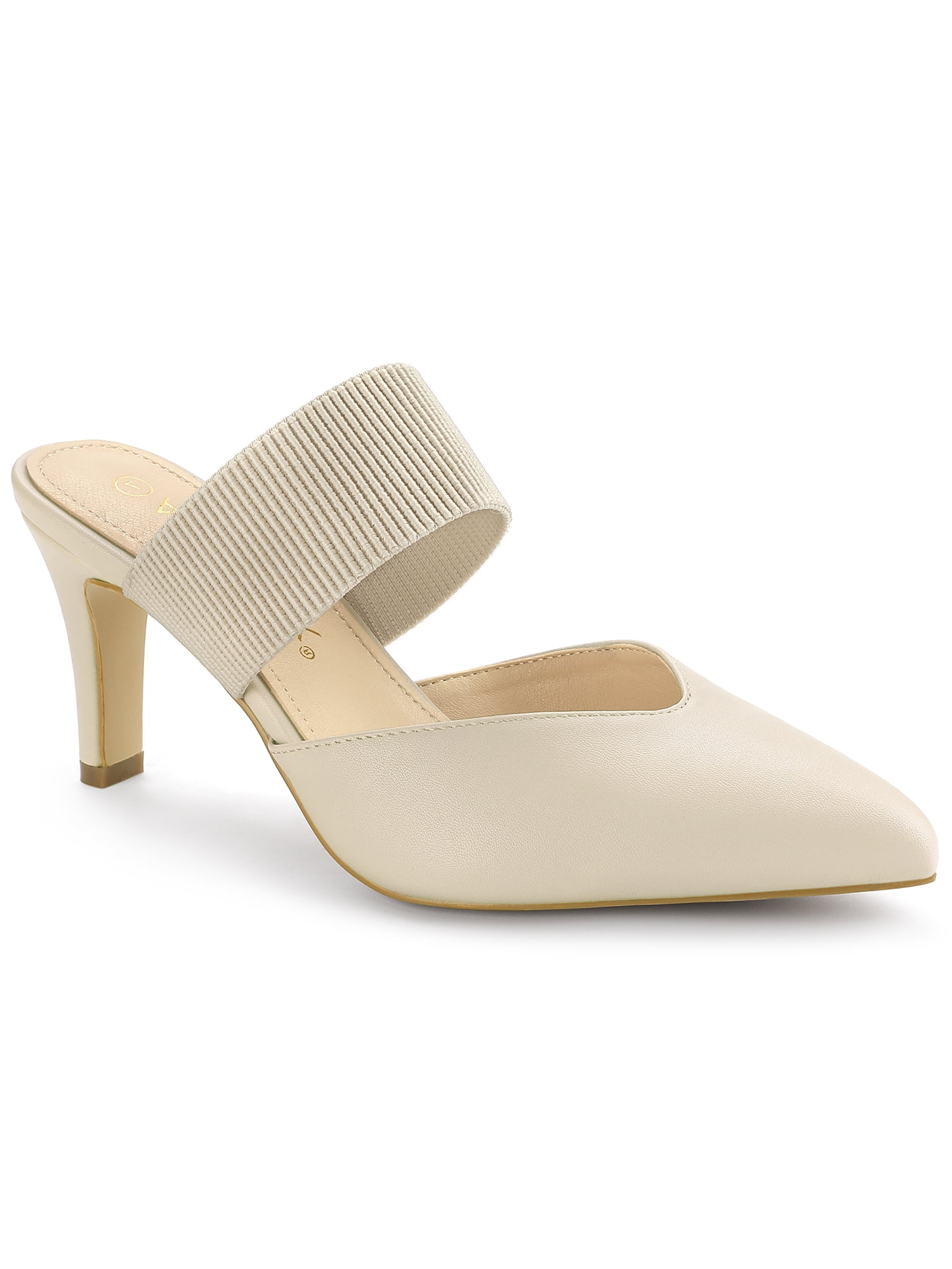 BLISSFUL STEP Women's Pointed Toe Elastic Strap Stiletto Heelsed Mules ...