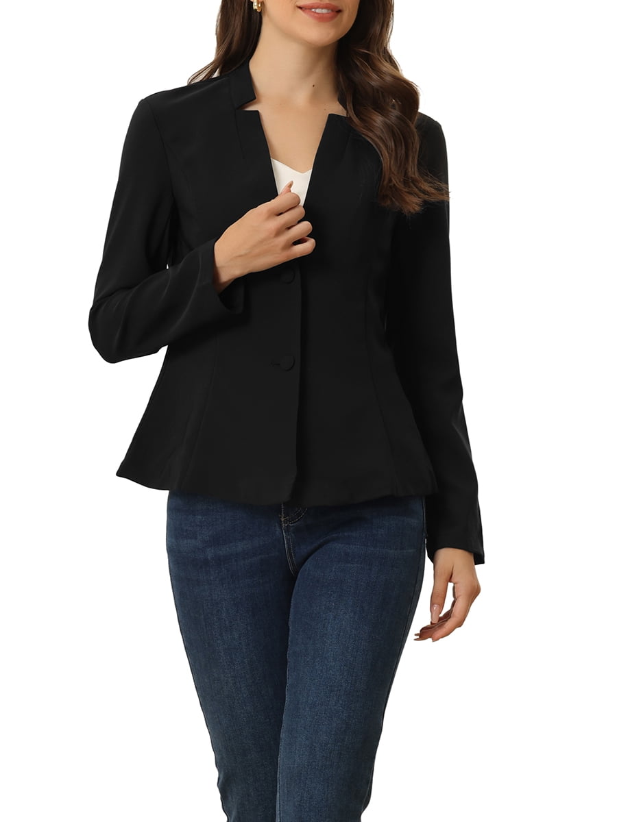 Allegra K Notched Collar Blazer for Women's Long Sleeve Two Buttons ...