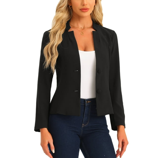 Allegra K Notched Collar Blazer for Women's Long Sleeve Two Buttons ...