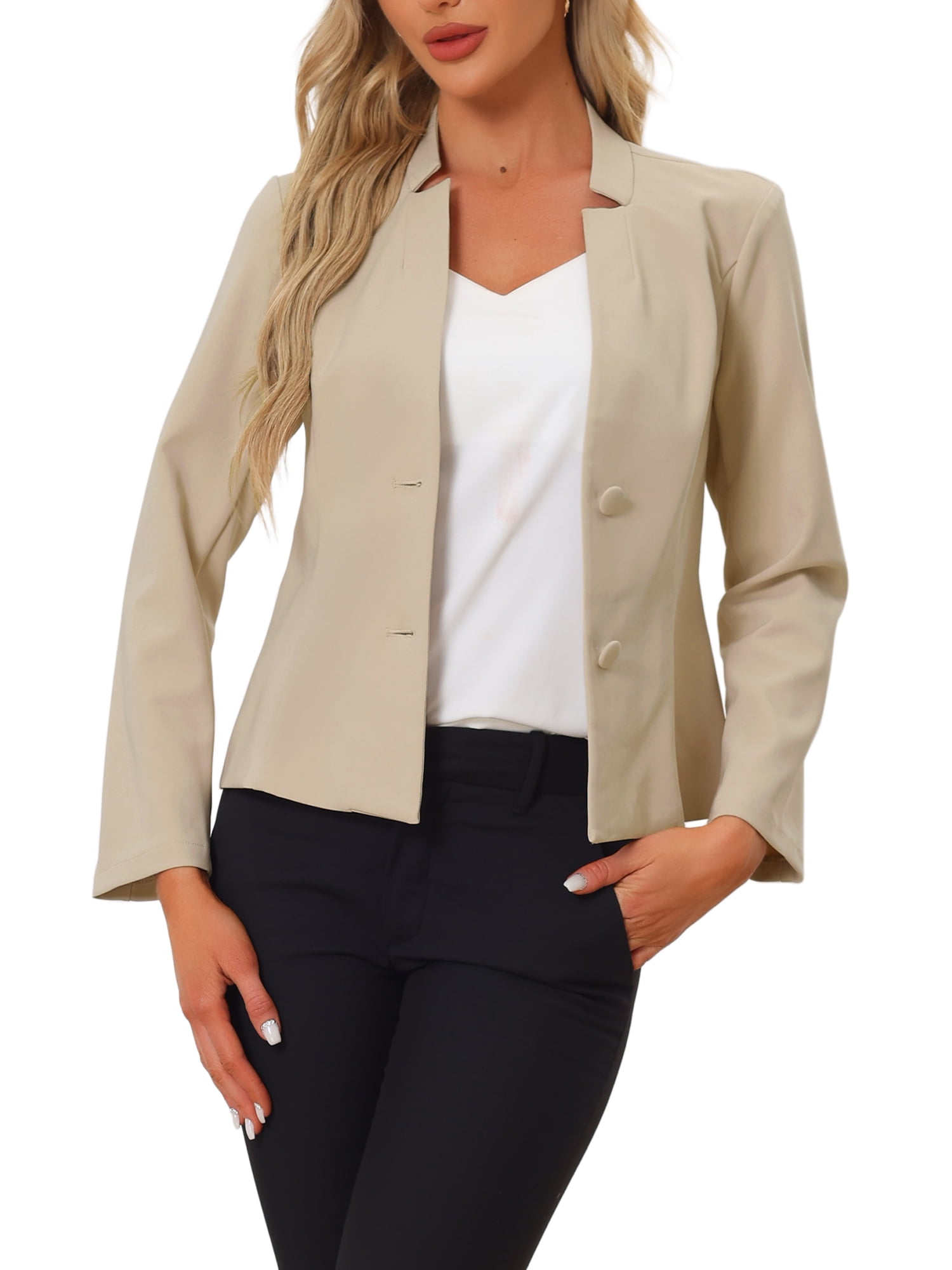 INSPIRE CHIC Notched Collar Blazer for Women's Long Sleeve Two Buttons ...