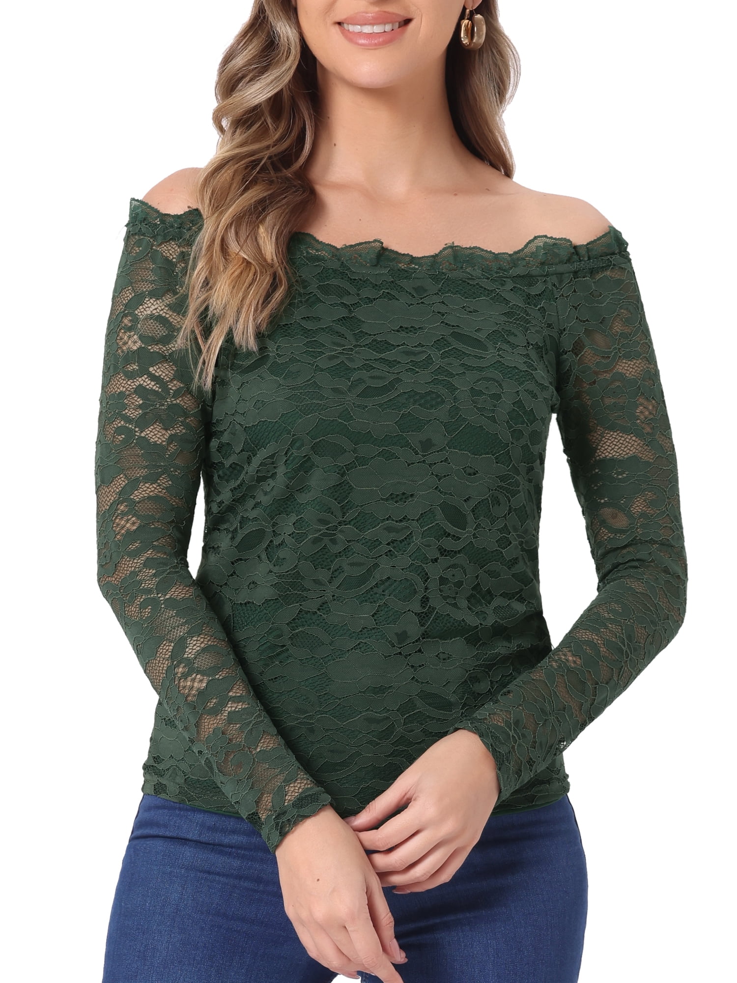 INSPIRE CHIC Off Shoulder Floral Lace Top for Women's Sheer Long ...