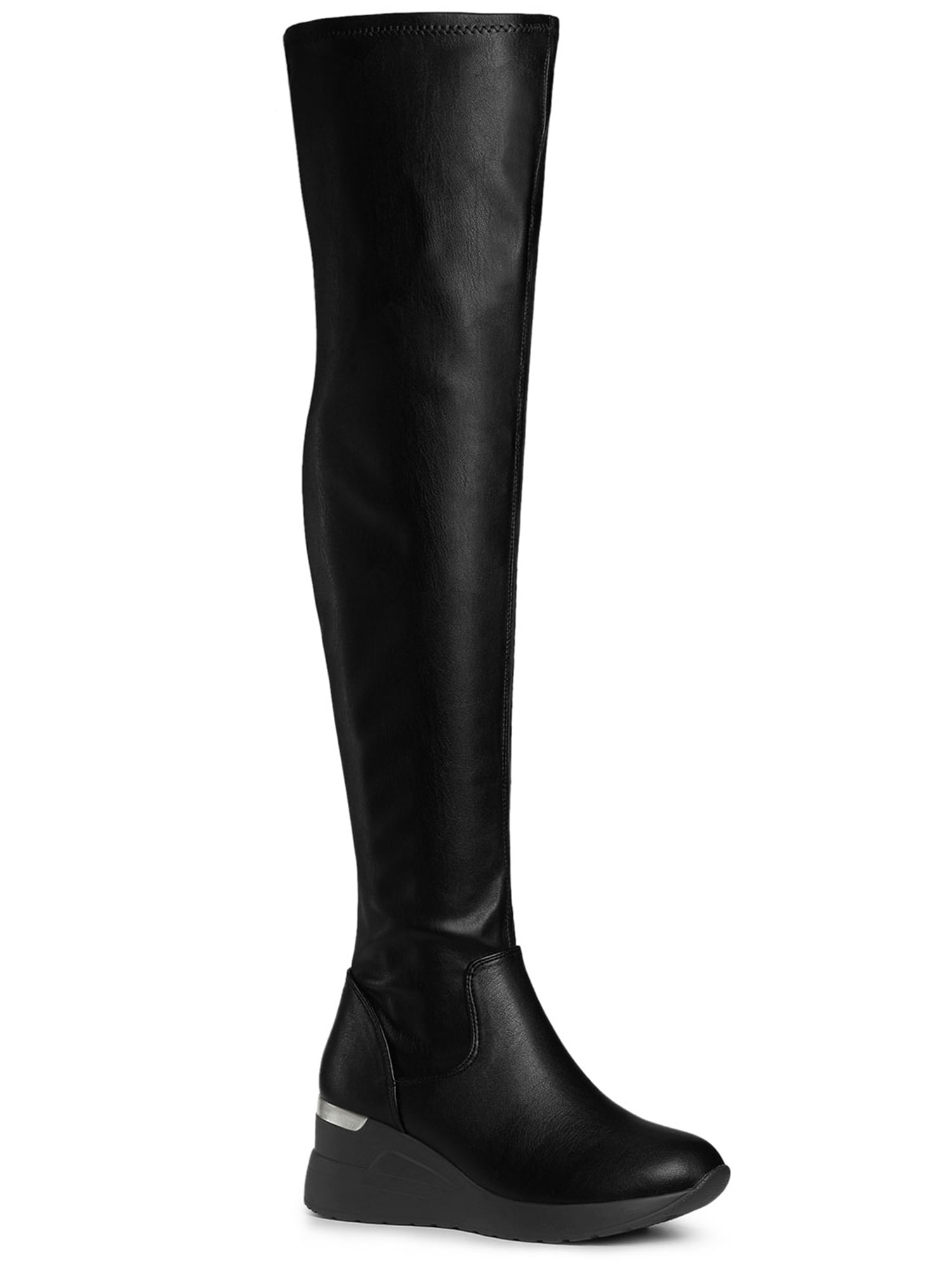 BLISSFUL STEP Women's Platform Over The Knee Wedge Heel Boots Black ...
