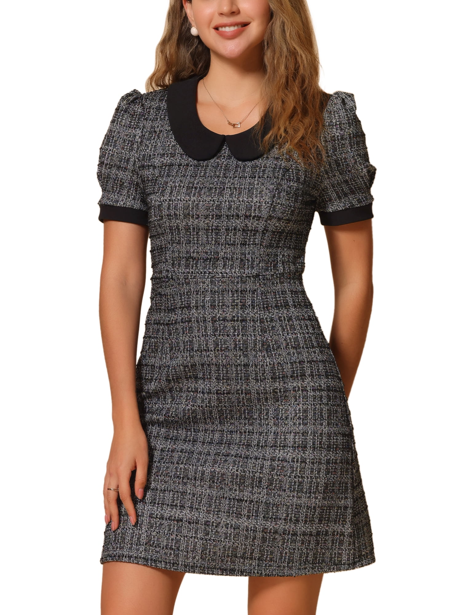 INSPIRE CHIC Peter Pan Collar Dresses for Women's Plaid Puff Short ...