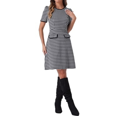 Allegra K Work Dresses for Women's V-Neck Short Sleeve Belted A-Line ...