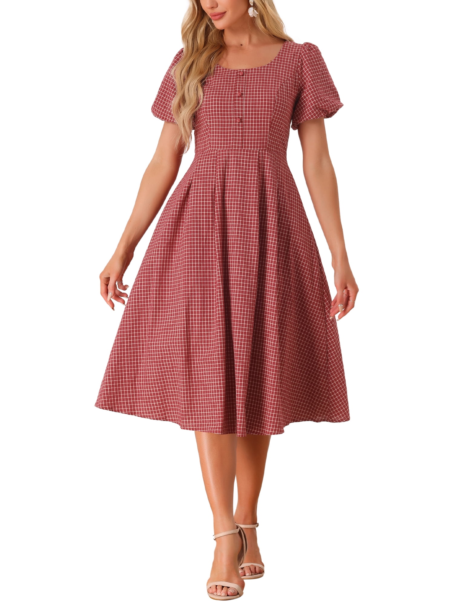 INSPIRE CHIC Plaid Maxi Dress for Women's Summer Pleated Back Button ...