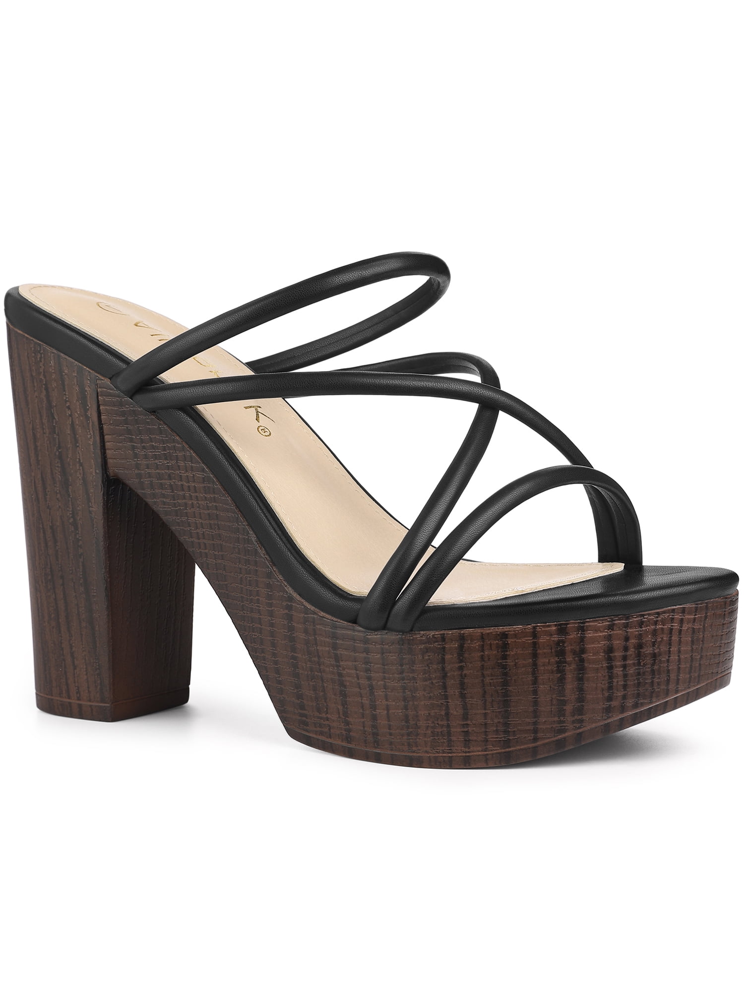 BLISSFUL STEP Women's Platform Strappy Crisscross Strap Block Heel ...