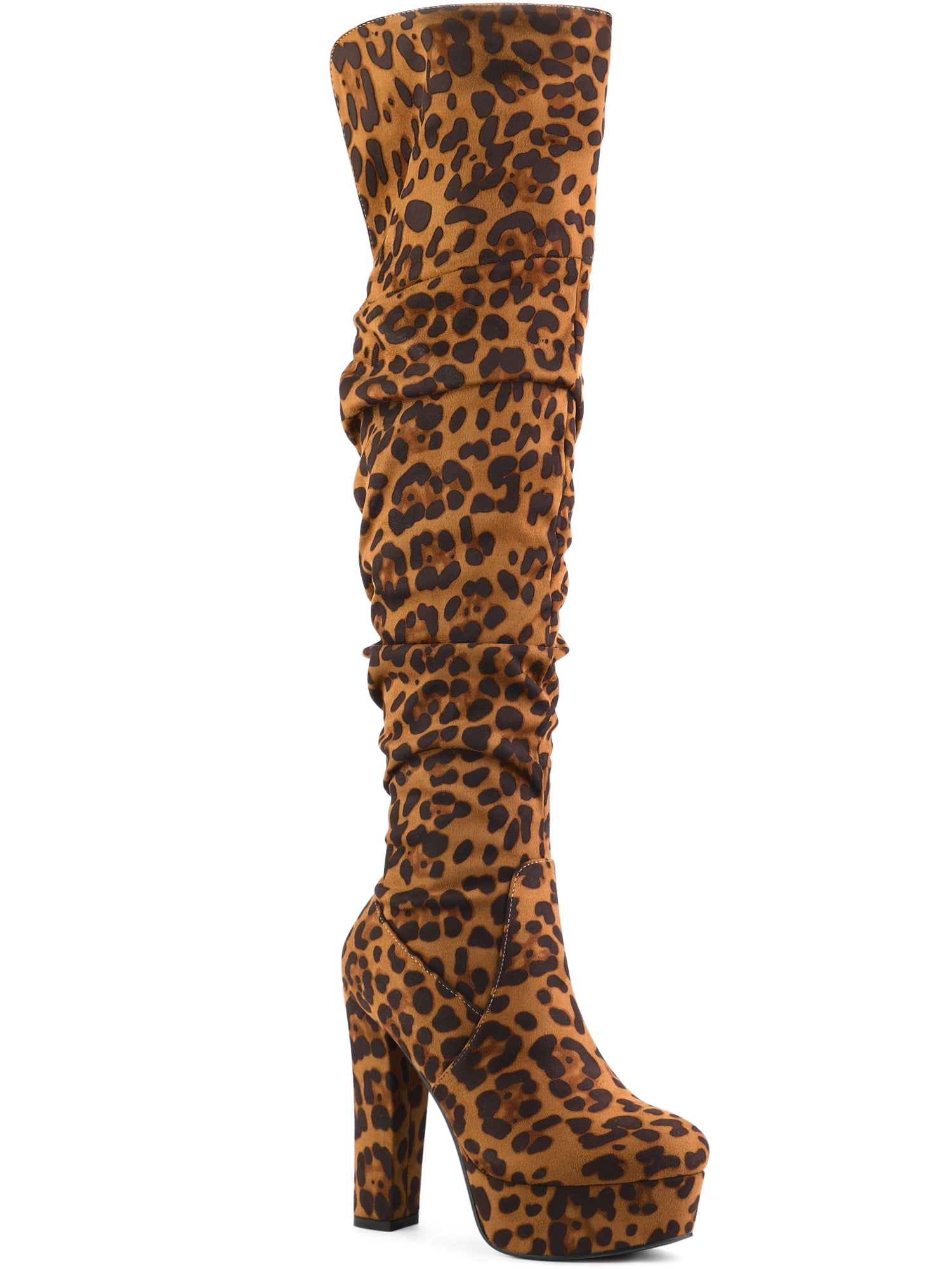 BLISSFUL STEP Platform Round Toe Zipper Slouch Chunky Heel Over the ...