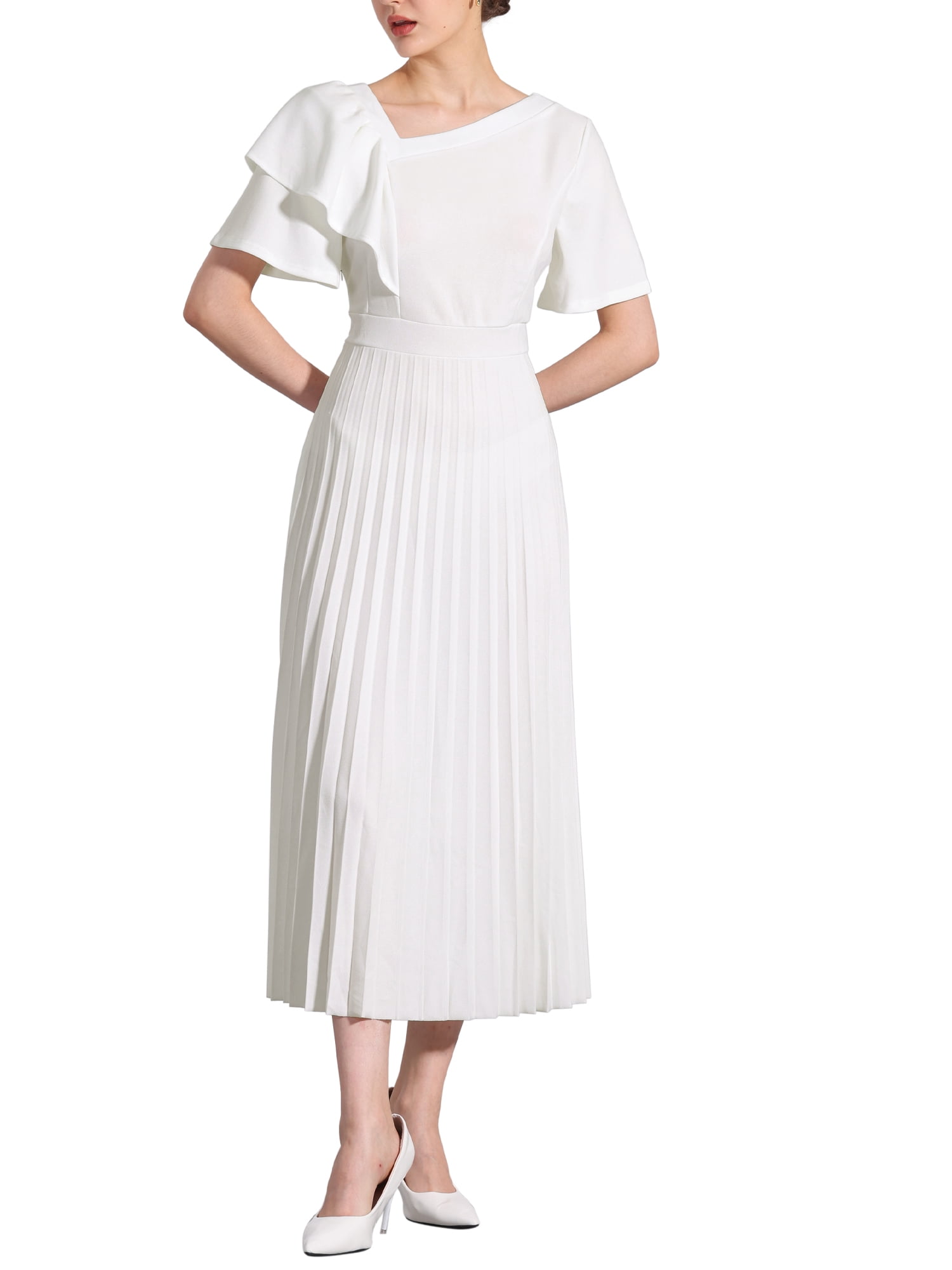 INSPIRE CHIC Ruffles Short Sleeve Dress Women's Asymmetrical Neck ...