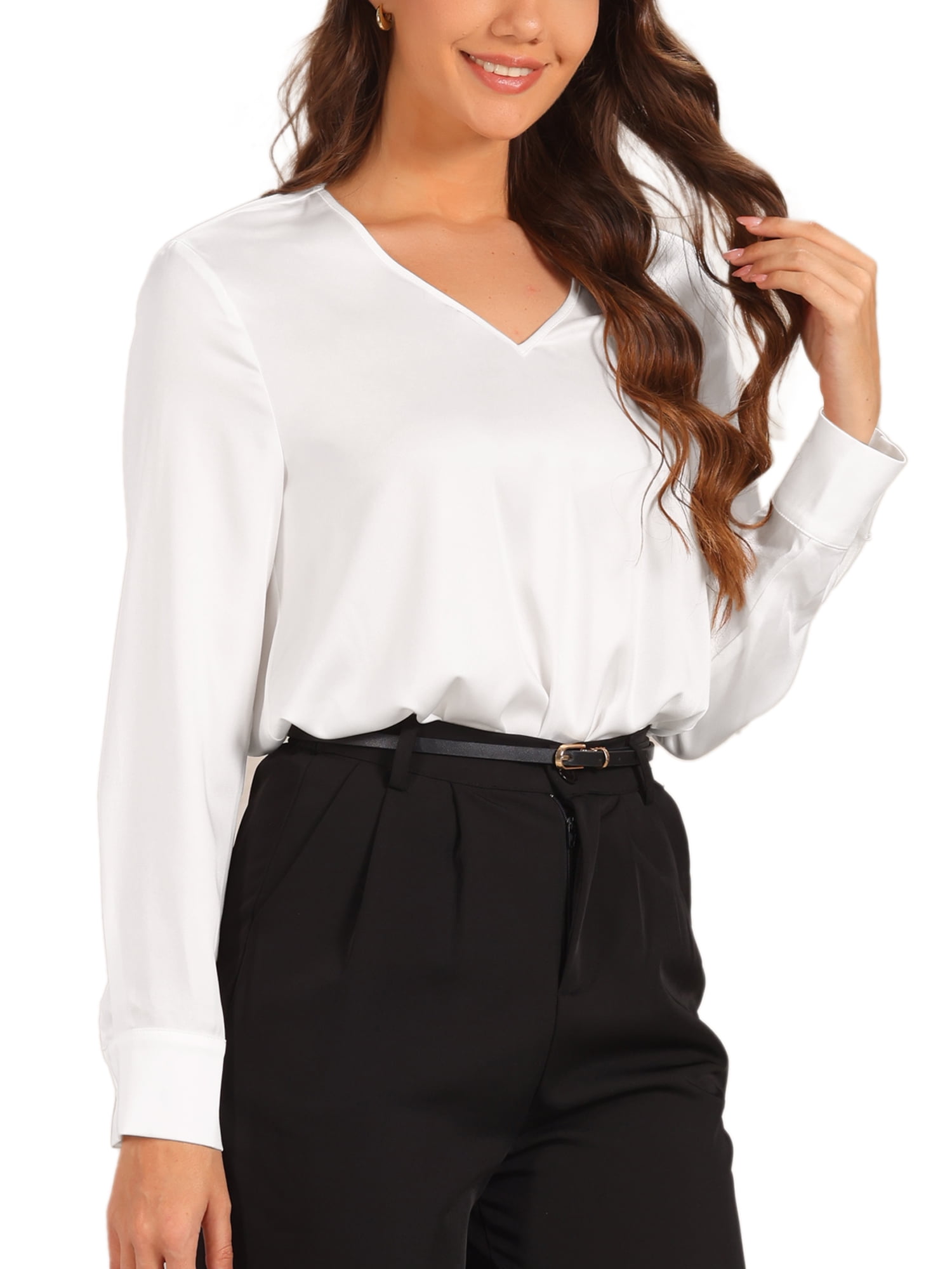 INSPIRE CHIC Satin Leotard for Women's V Neck Long Sleeve Formal ...