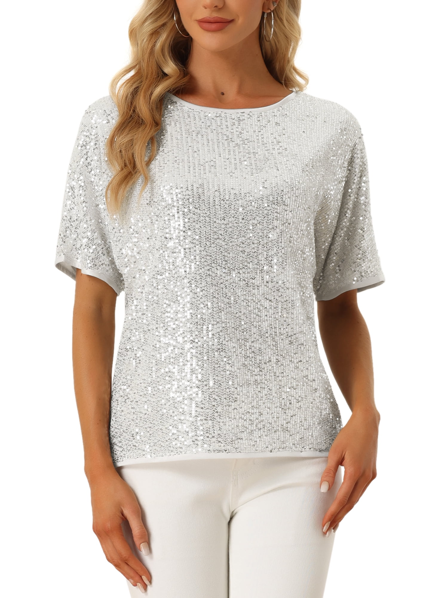 INSPIRE CHIC Sequin Shirt for Women's Sparkly Dolman Sleeve Party ...