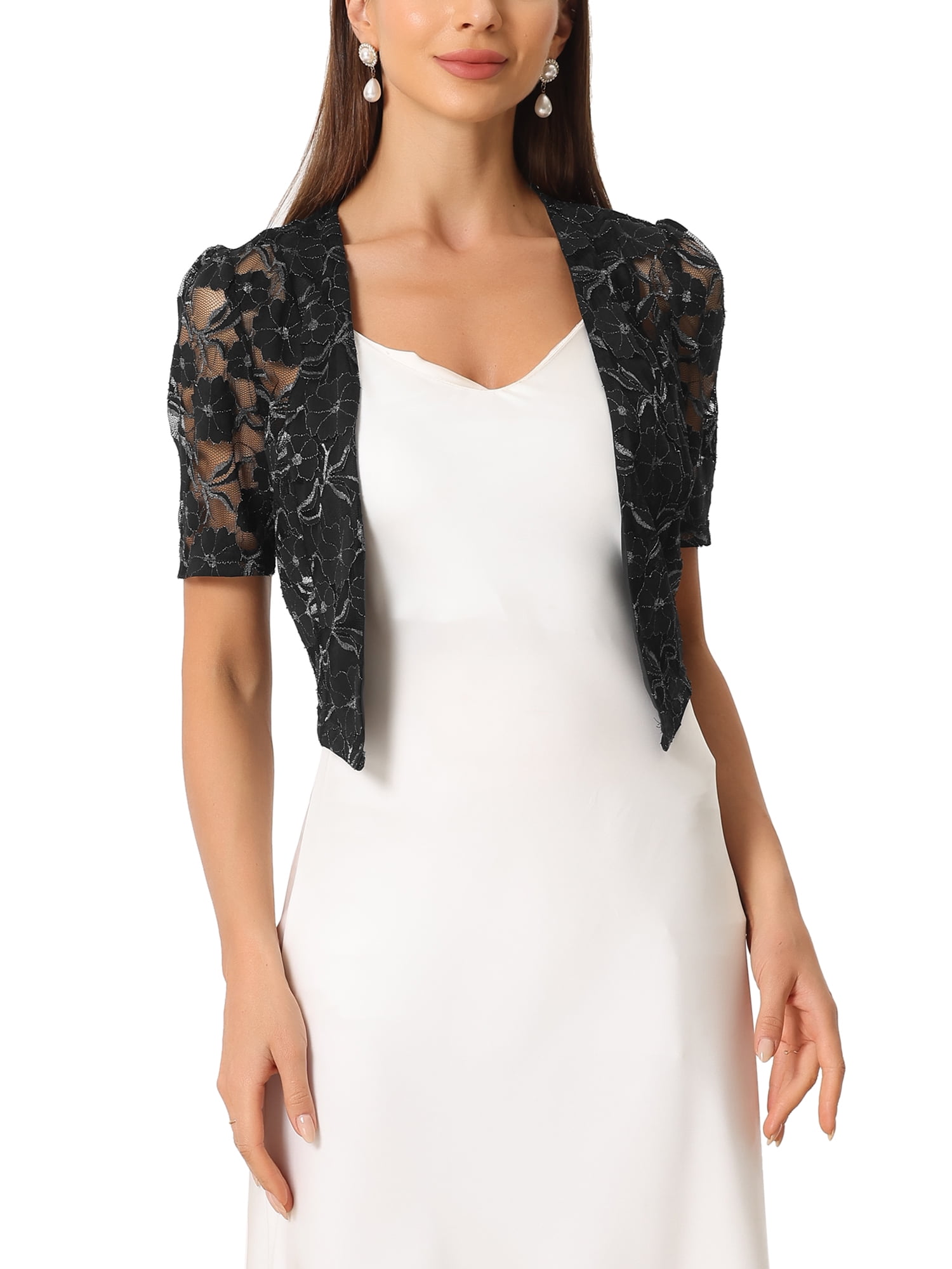 INSPIRE CHIC Short Sleeve Cardigan for Women's Lace Lightweight Crop ...