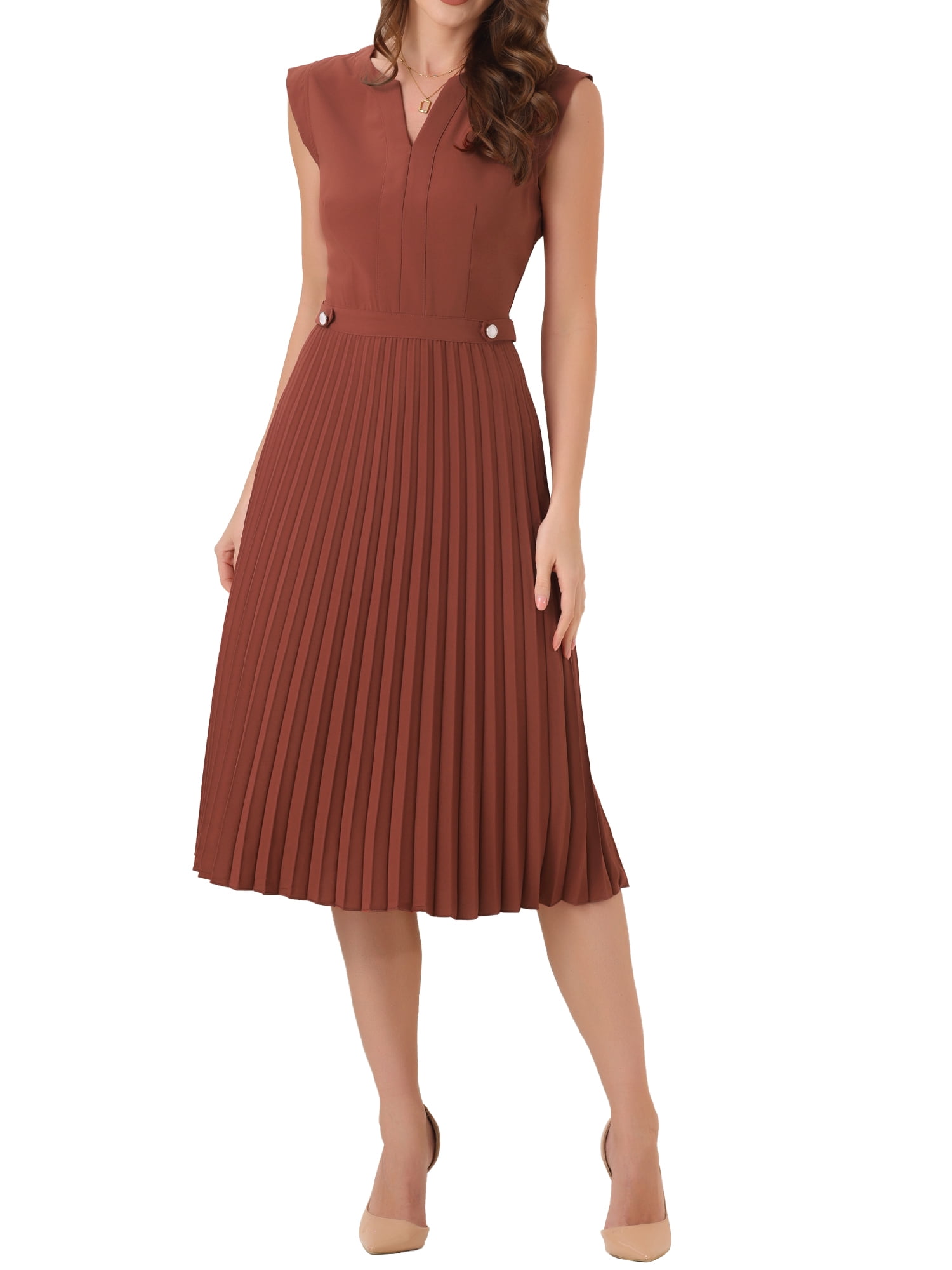 INSPIRE CHIC Sleeveless Dress for Women's Casual V Neck Button Pleated ...