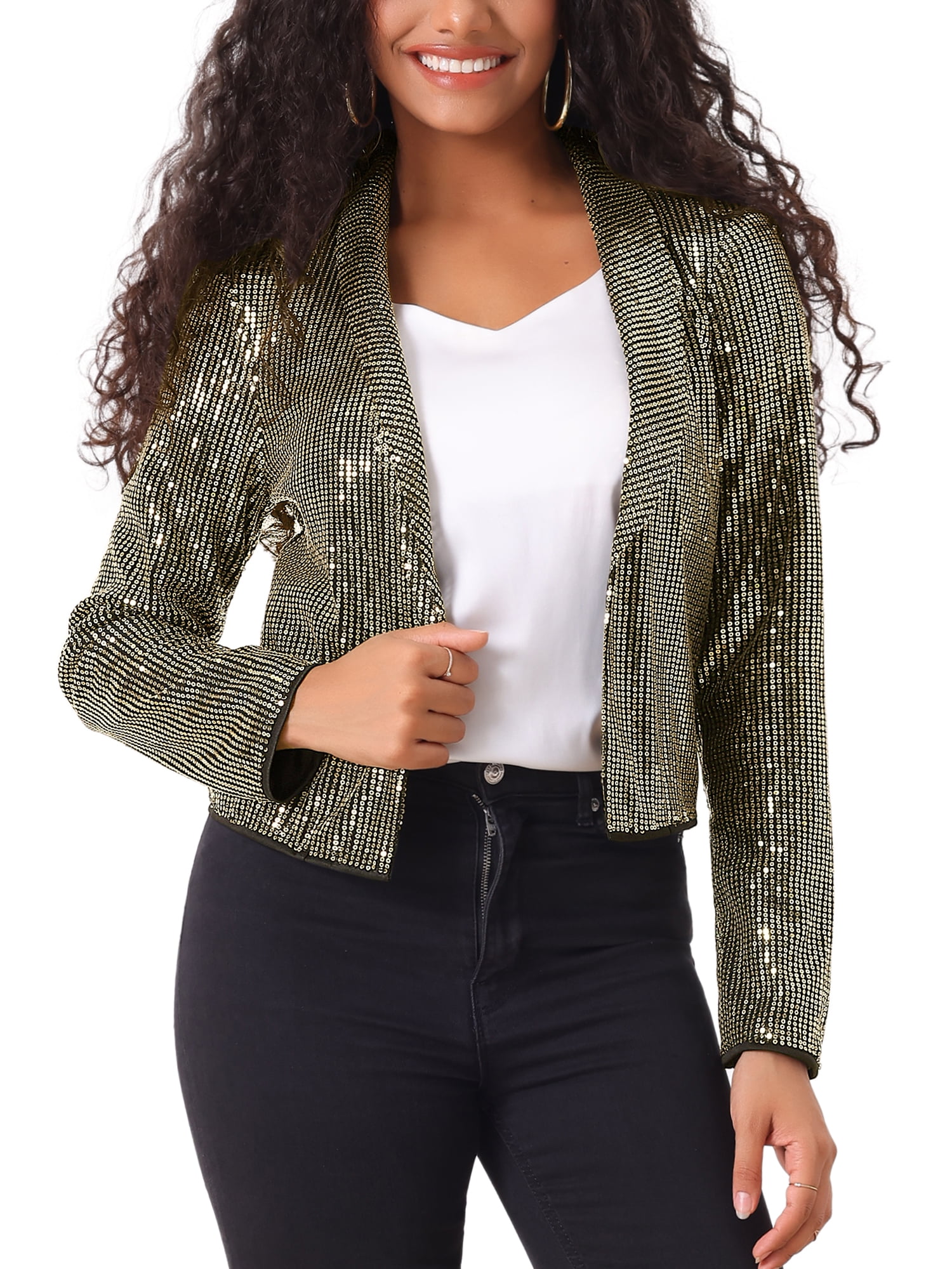 INSPIRE CHIC Sparkly Cropped Cardigan for Women's Open Front Sequin ...