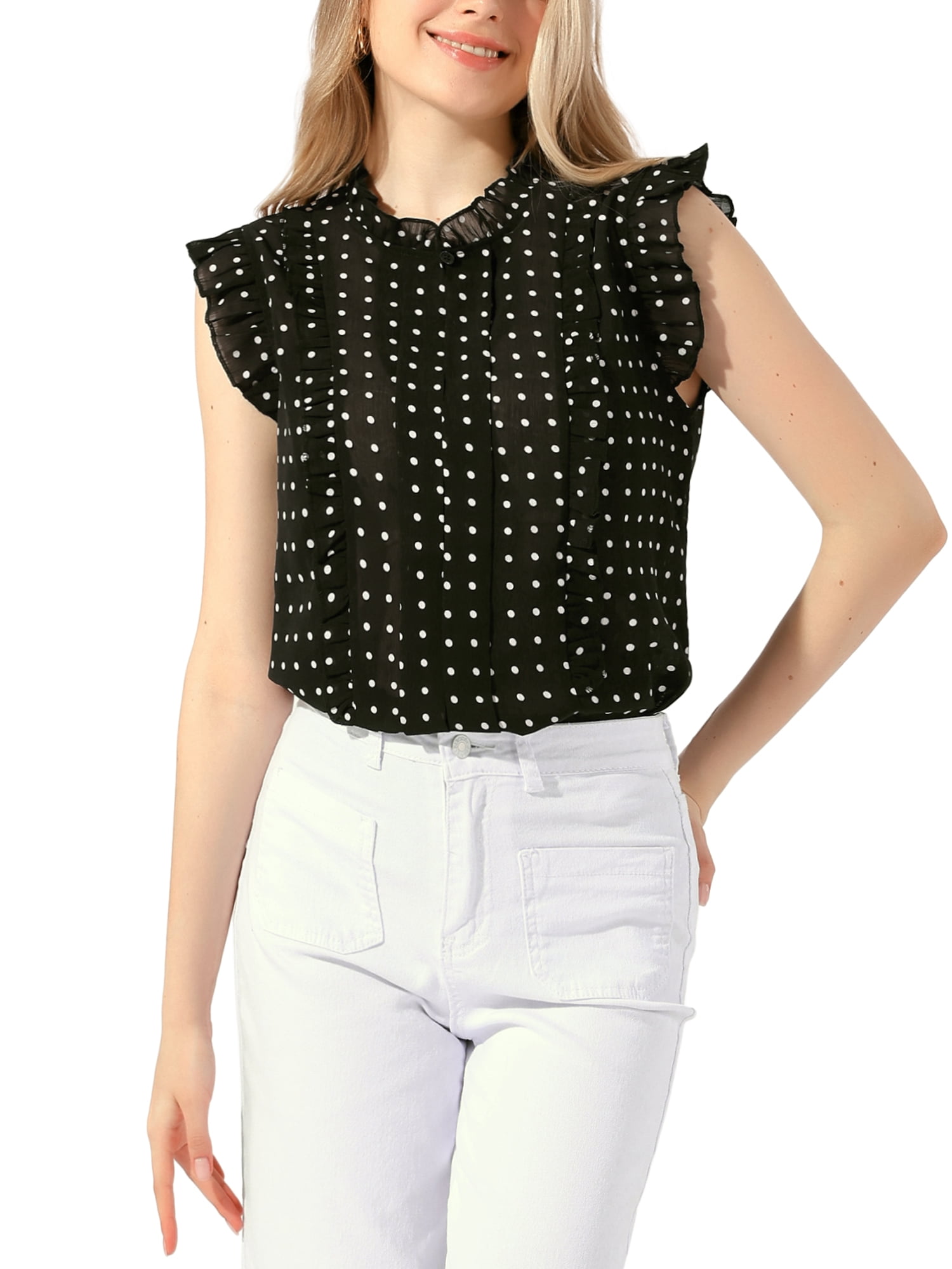 INSPIRE CHIC Summer Blouse for Women Cute Polka Dots V Neck Ruffle ...