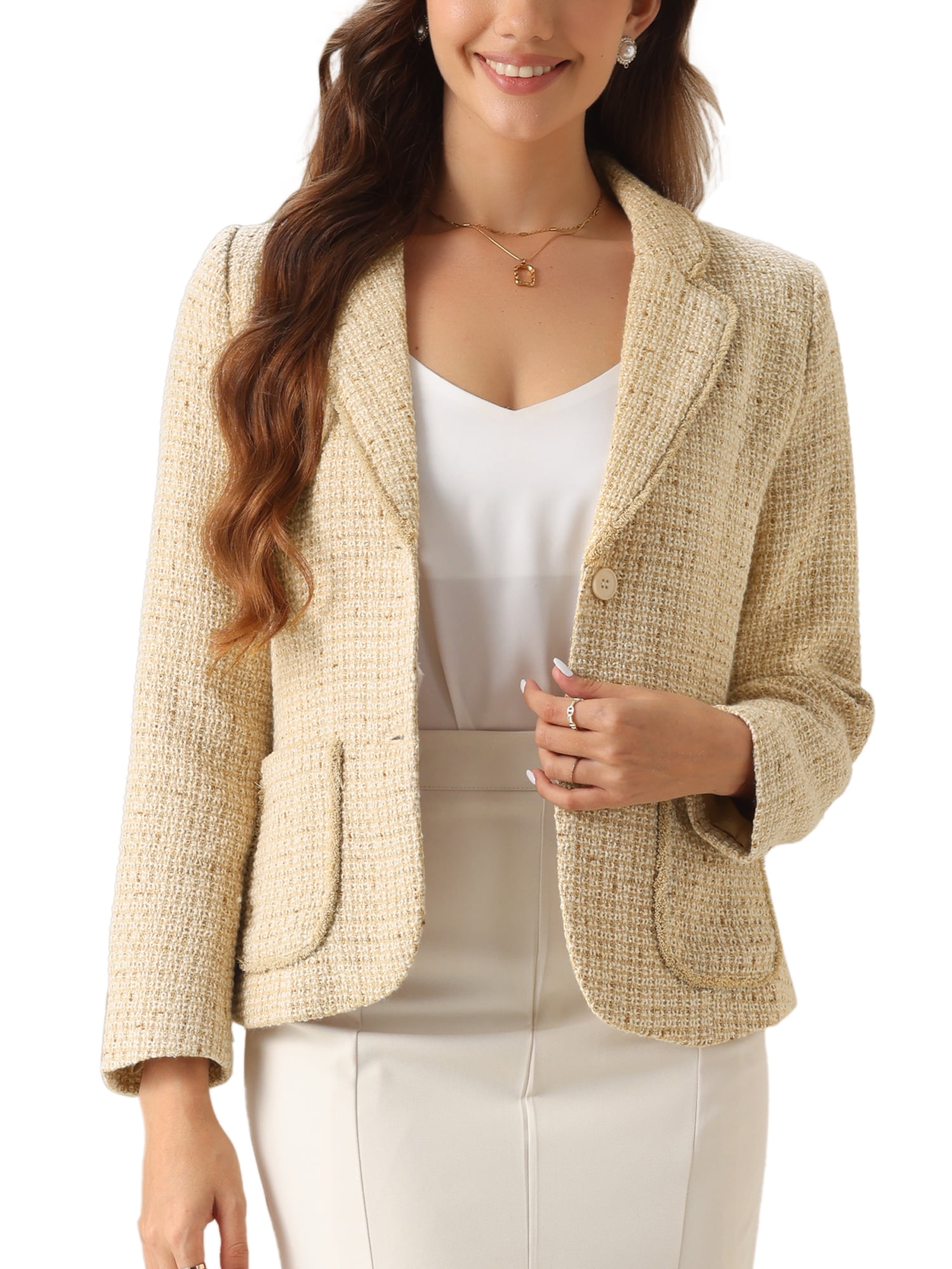 INSPIRE CHIC Tweed Blazer for Women's Notch Lapel Long Sleeve 2024 Fall ...