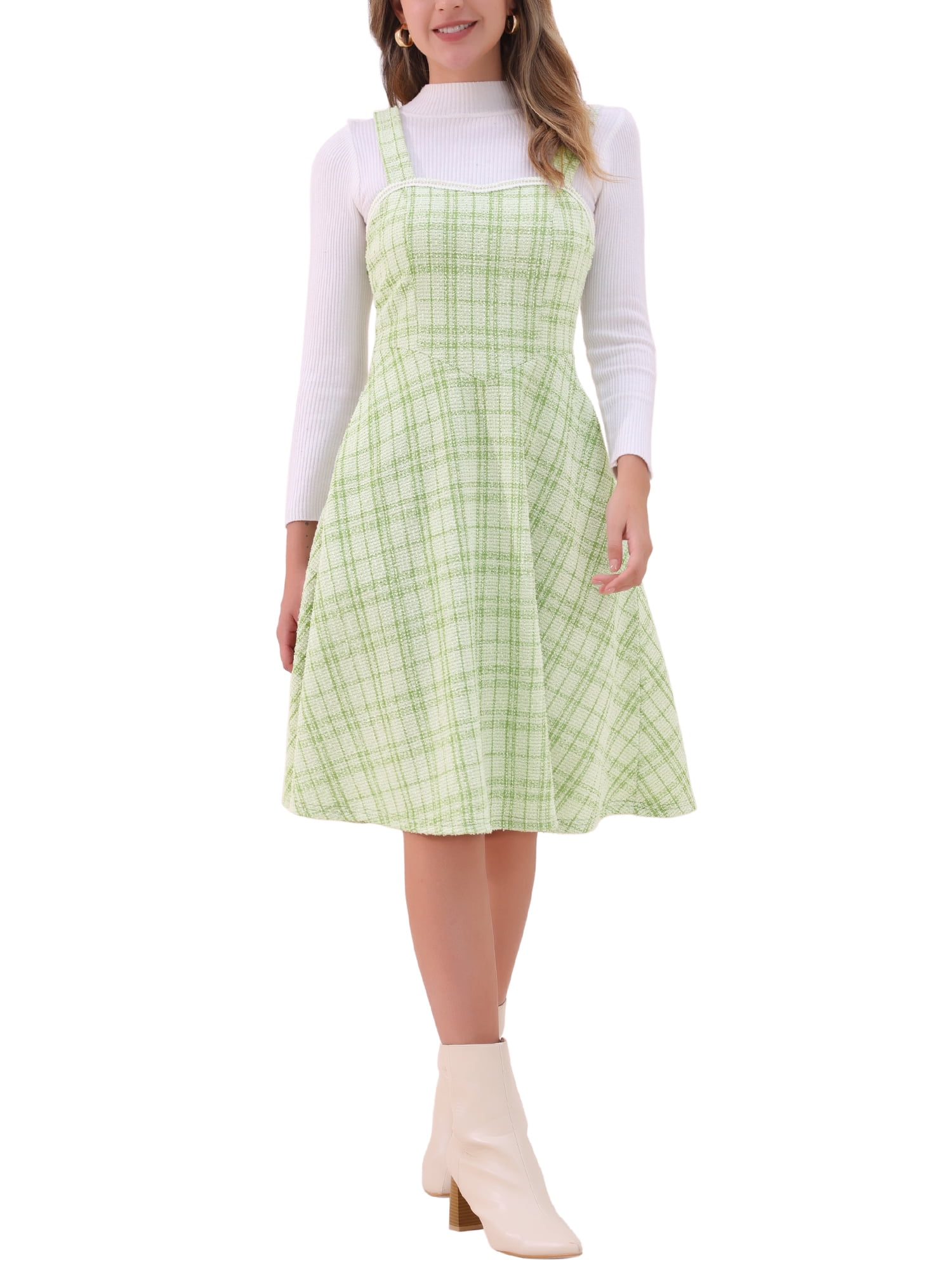 INSPIRE CHIC Tweed Dress for Women's Sleeveless Square Neck Plaid A ...