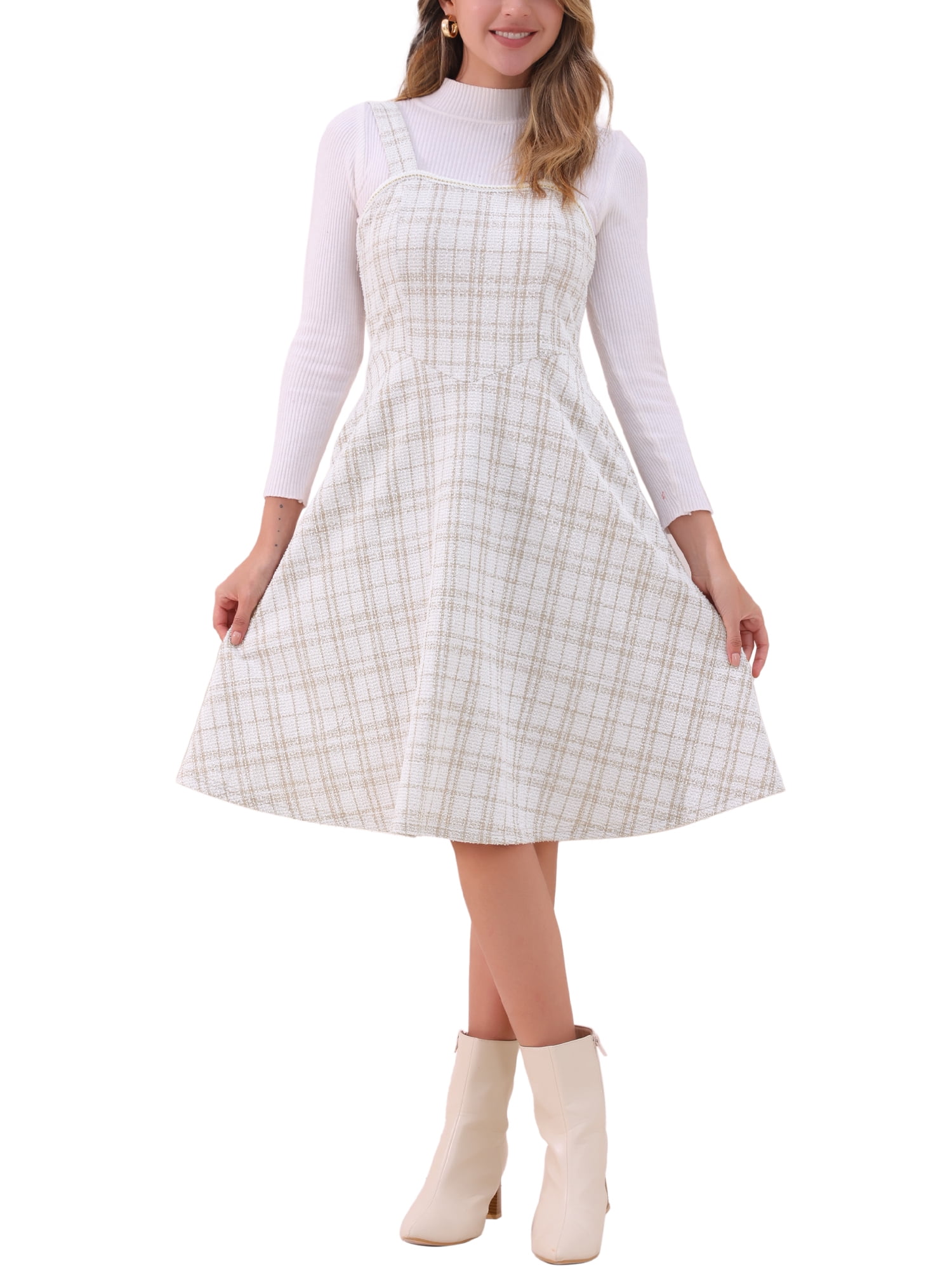 INSPIRE CHIC Tweed Dress for Women's Sleeveless Square Neck Plaid A ...