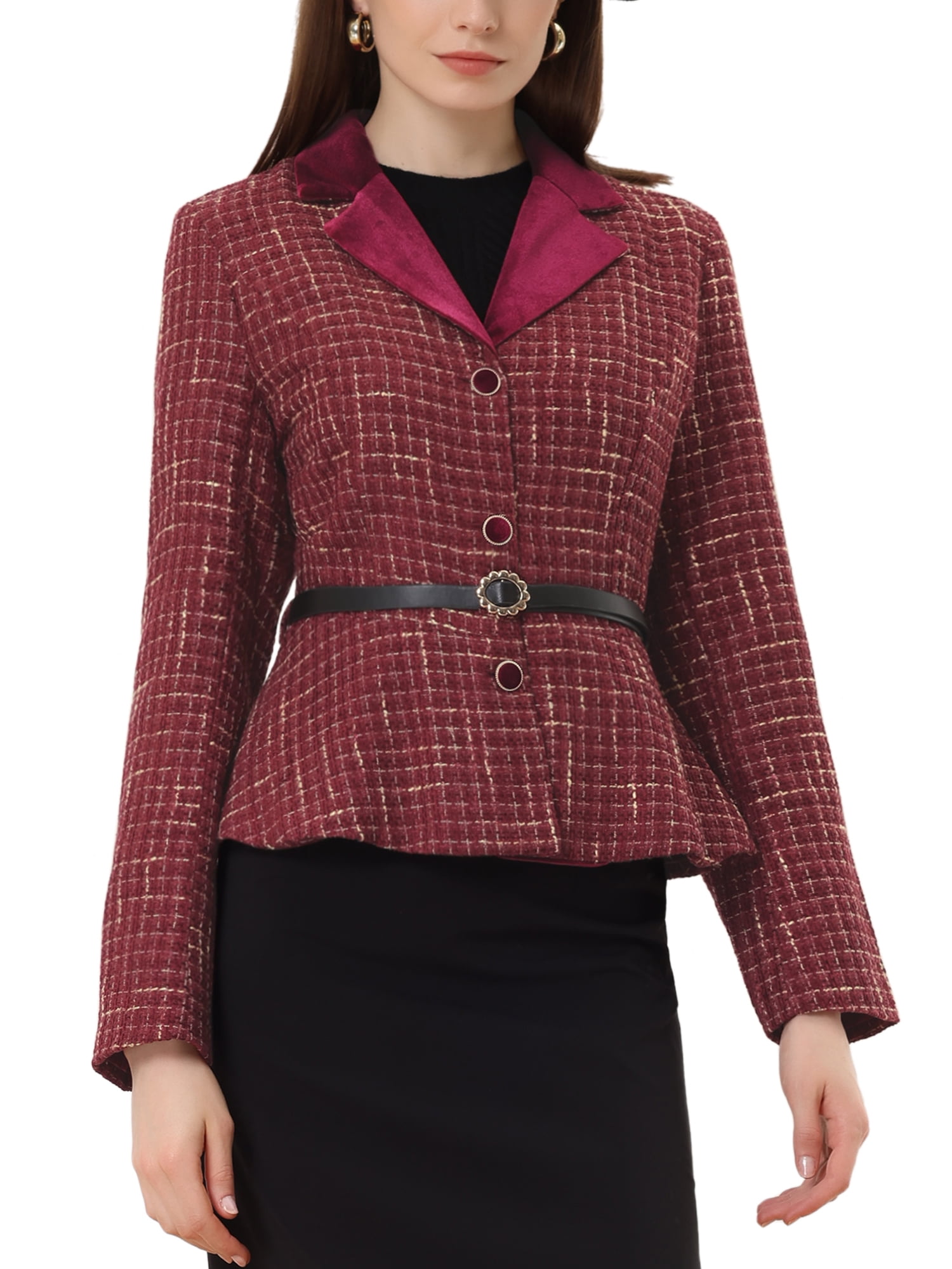 INSPIRE CHIC Tweed Jacket for Women's Notched Collar Single Breasted ...