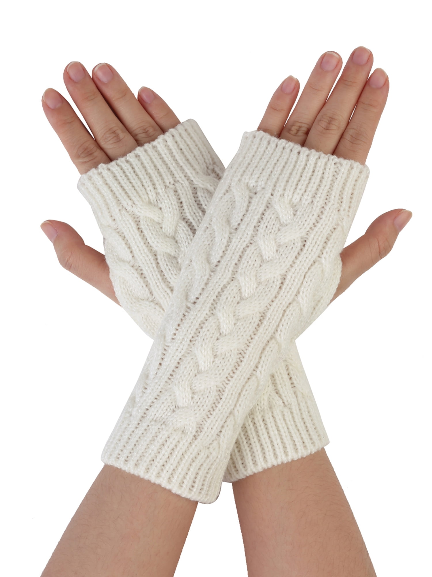Allegra K Unisex Stretchy Elastic Thumbhole Knitted Fingerless Gloves ...