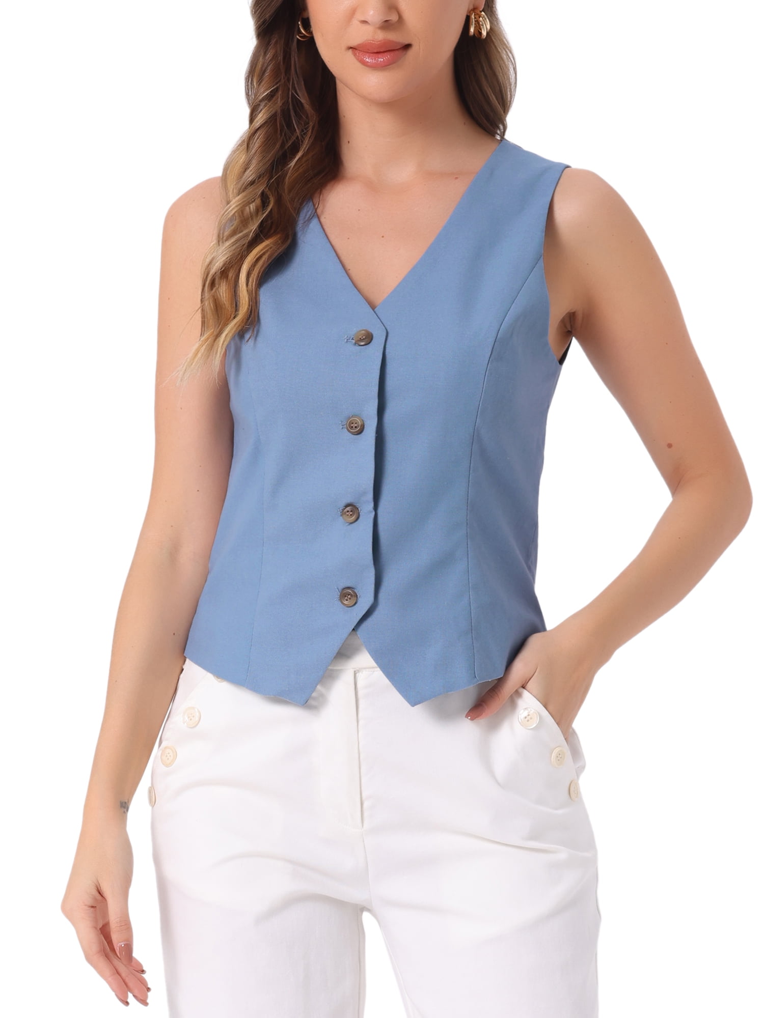 INSPIRE CHIC Women's Vest Sleeveless Button Down V Neck Summer Crop ...