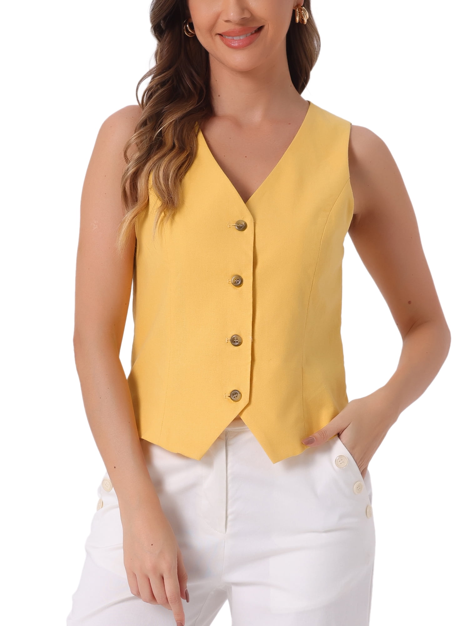 INSPIRE CHIC Women's Vest Sleeveless Button Down V Neck Summer Crop ...