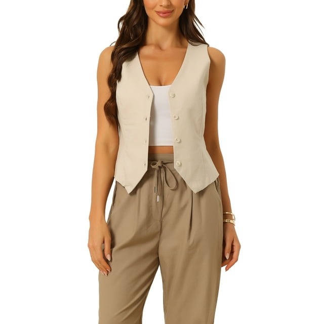 Allegra K Vest Waistcoat For Womens Fashion Sleeveless Button Down V
