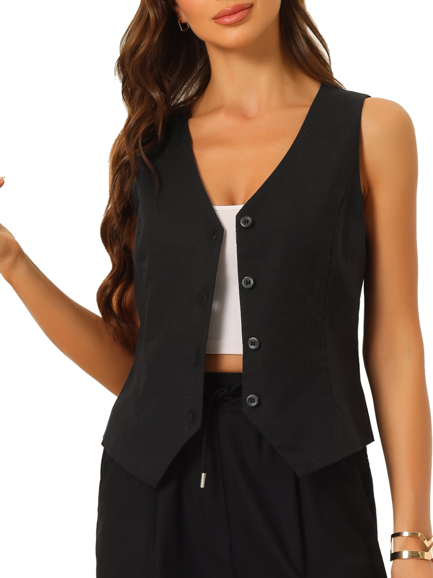 Allegra K Vest Waistcoat for Women's Fashion Sleeveless Button Down V ...