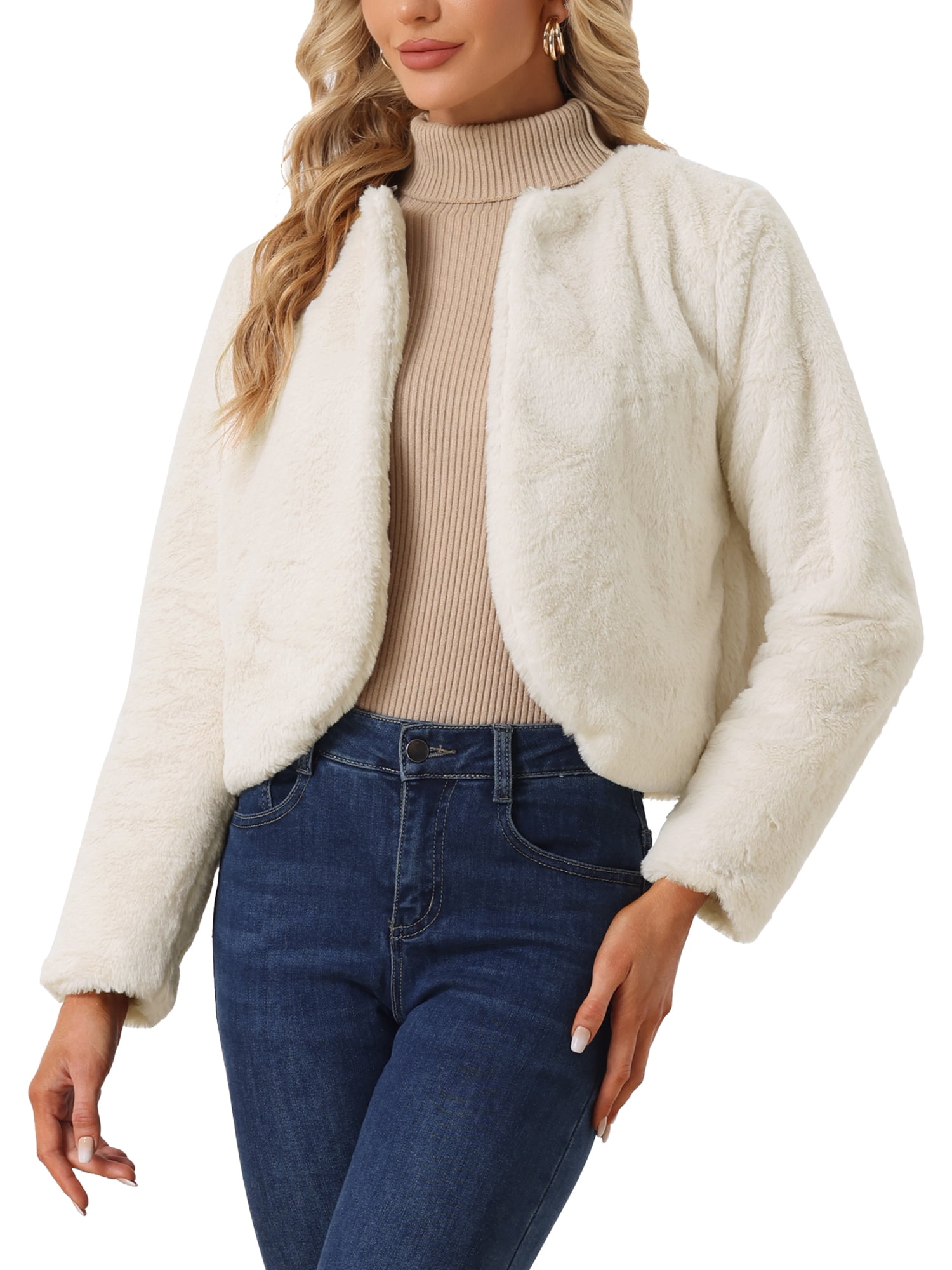Allegra K Winter Bolero for Women's Open Front Faux Fur Bolero Shrug M Beige - Walmart.com