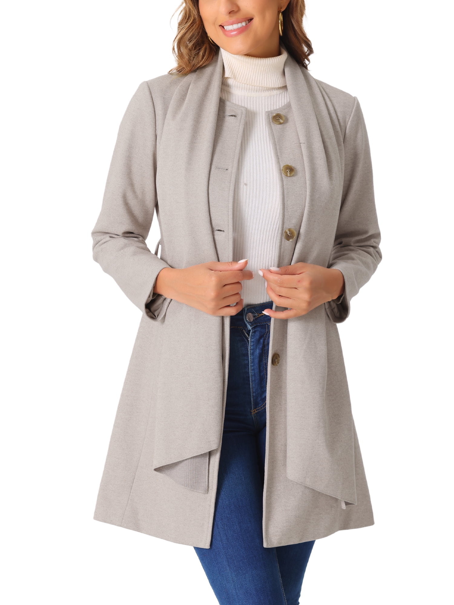 INSPIRE CHIC Winter Fall Coat for Women's Button Down Casual Scarf ...