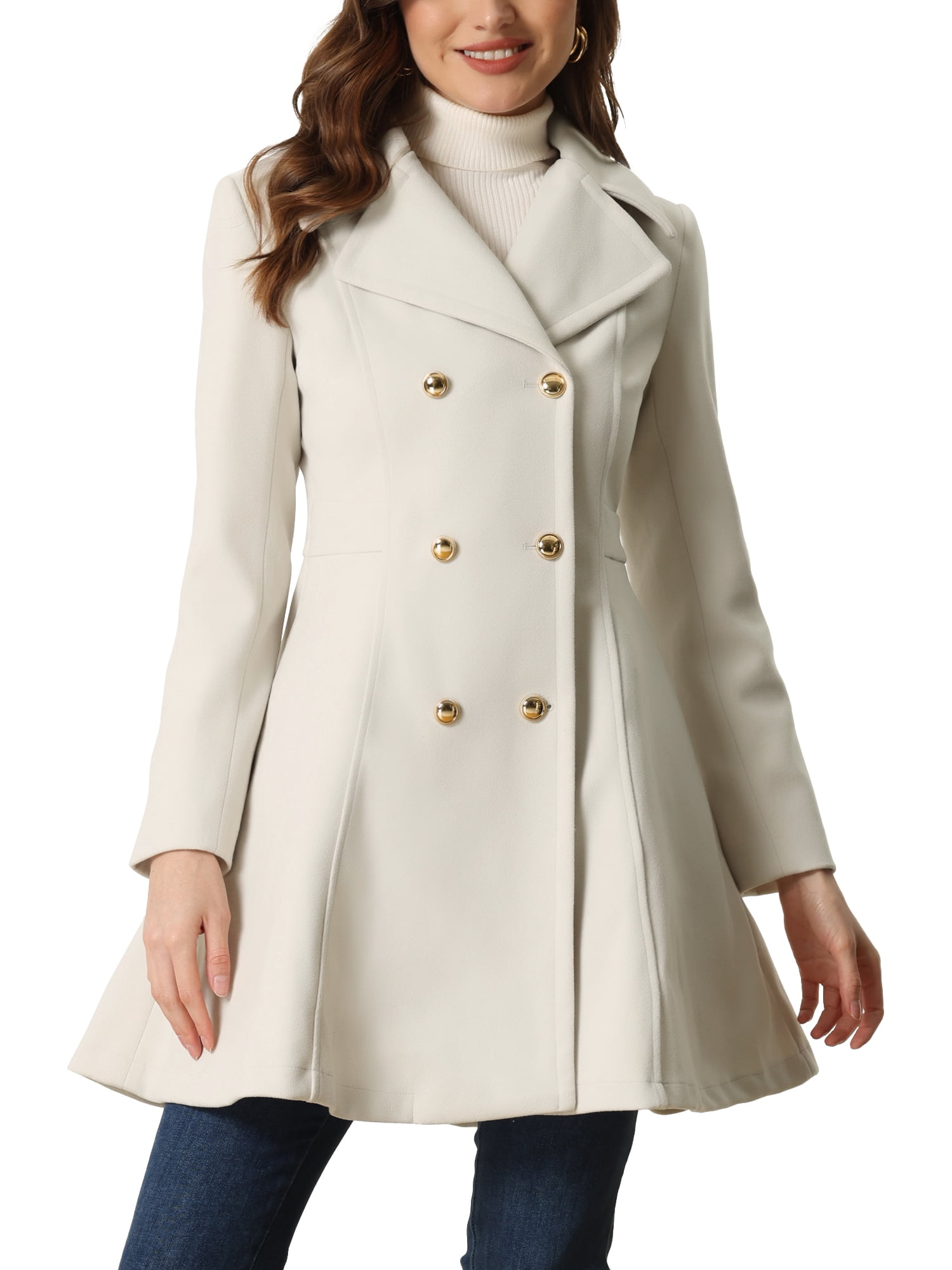 Allegra K Women's Winter Long Coat, Lapel Collar, Double Breast, XL ...