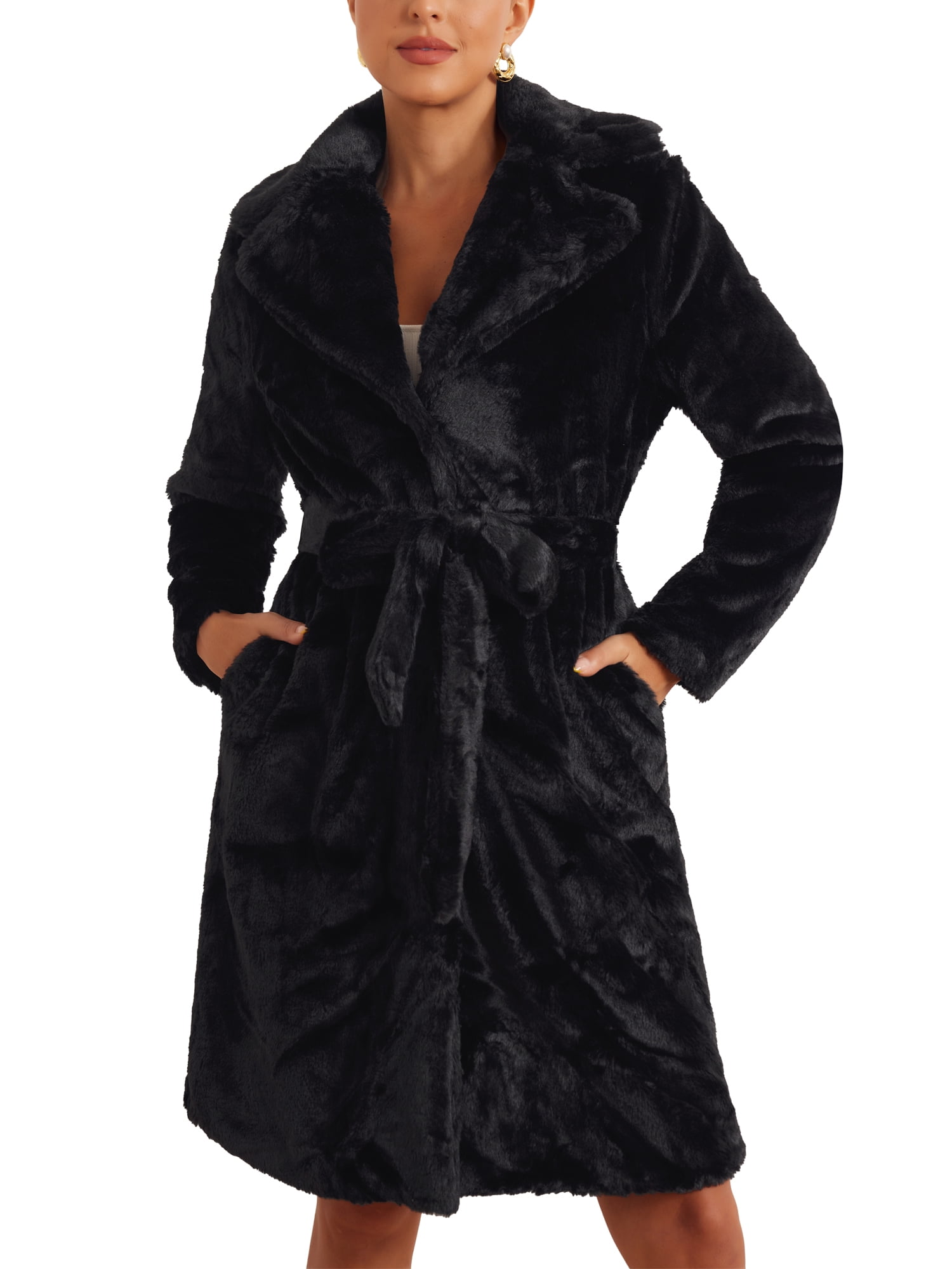 Allegra K Winter Warm Long Coat for Women's Belted Lapel Open Front ...